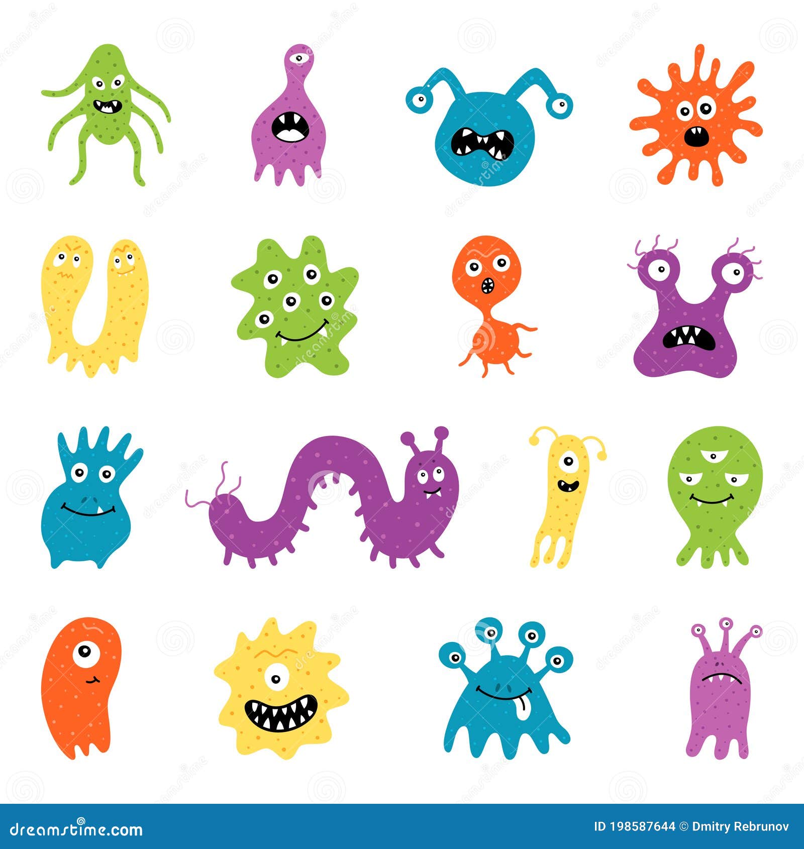 Germ Characters Collection Set, Bacteria, Virus, Microbe, Pathogen ...