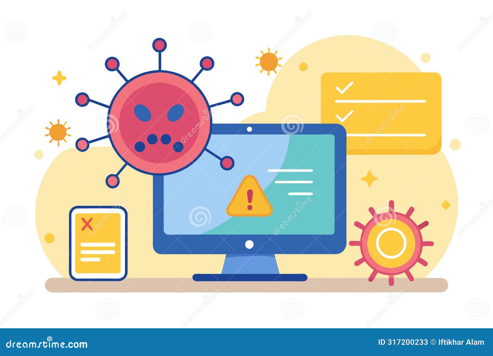 Germ on Computer Screen, Minimalist Flat Vector Illustration, Virus ...
