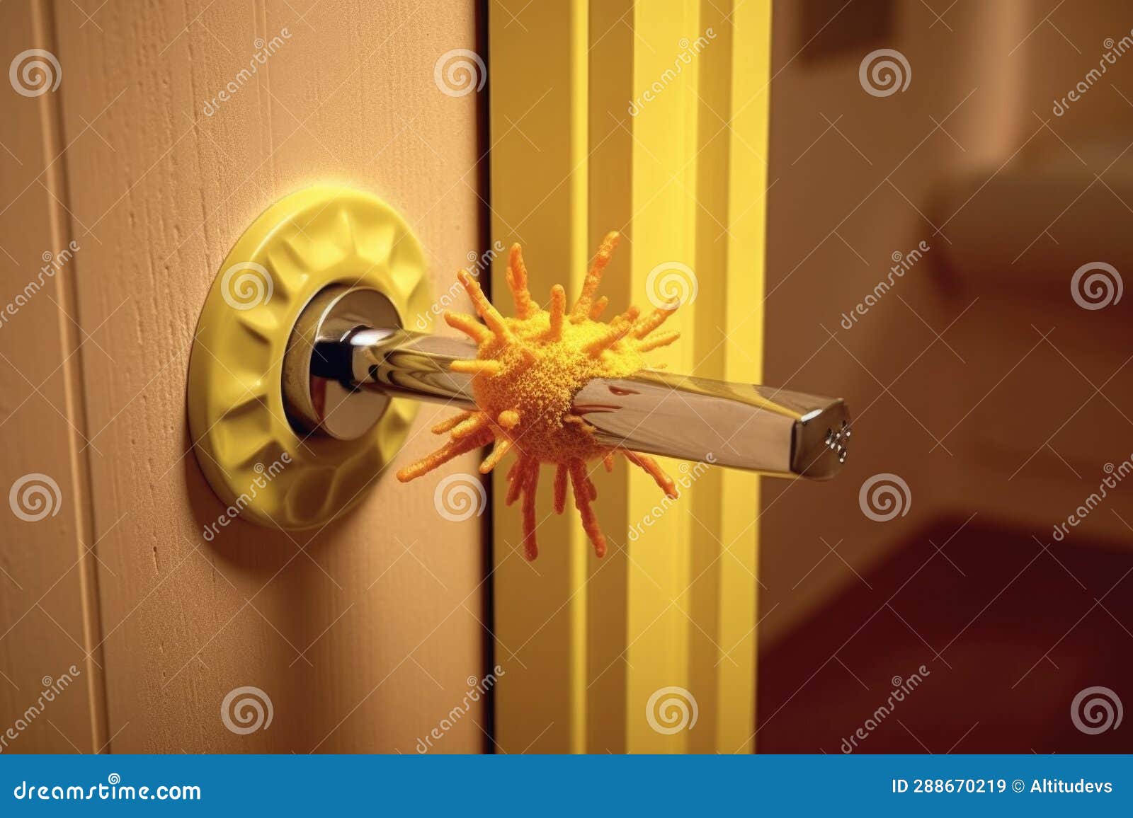 Germ-infested Door Handle with a Caution Sign Stock Image - Image of ...