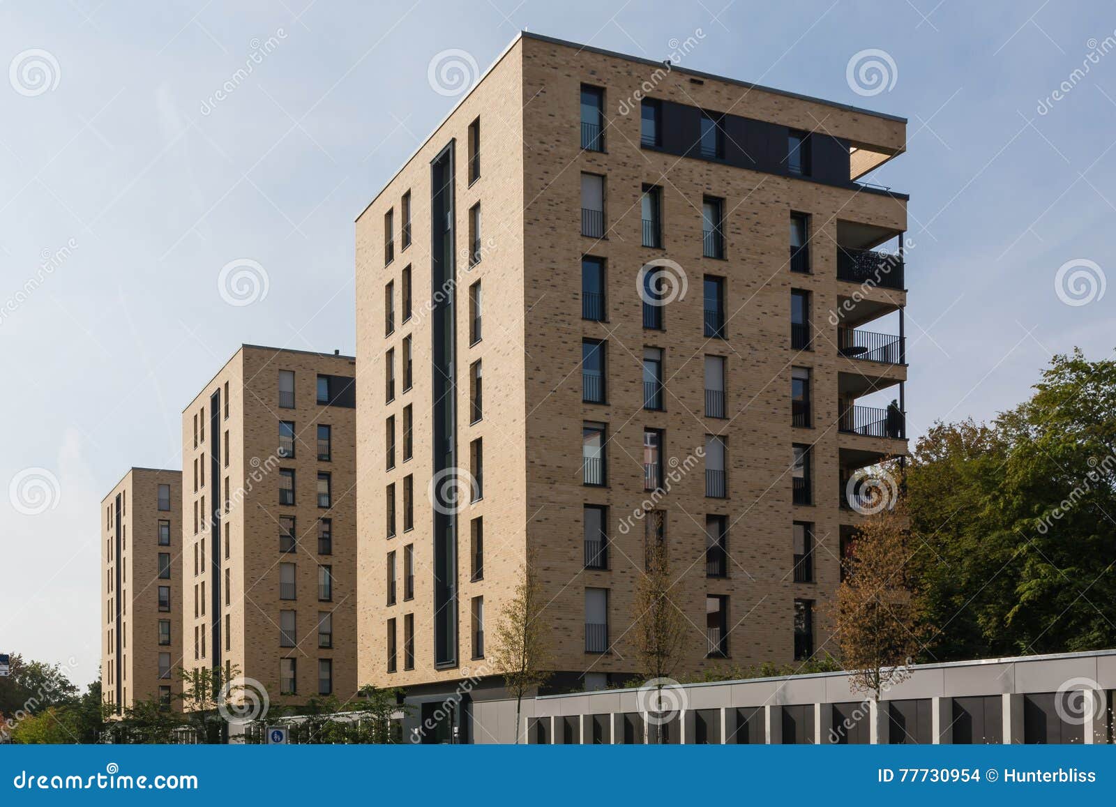 German Architecture Apartment Building Complex Modern Balconies ...