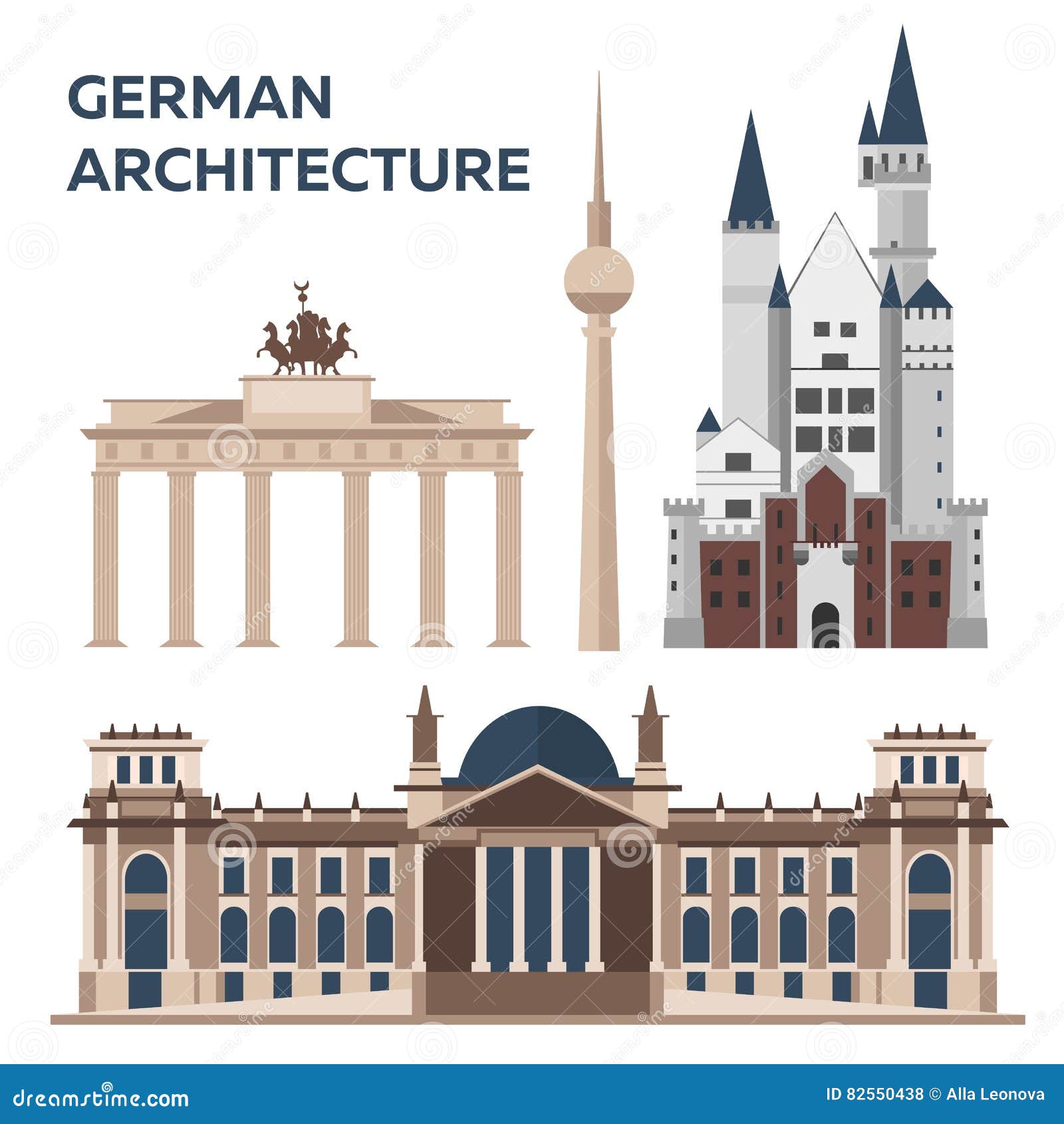 German Architecture. Modern Flat Design. Vector Illustration. Stock ...