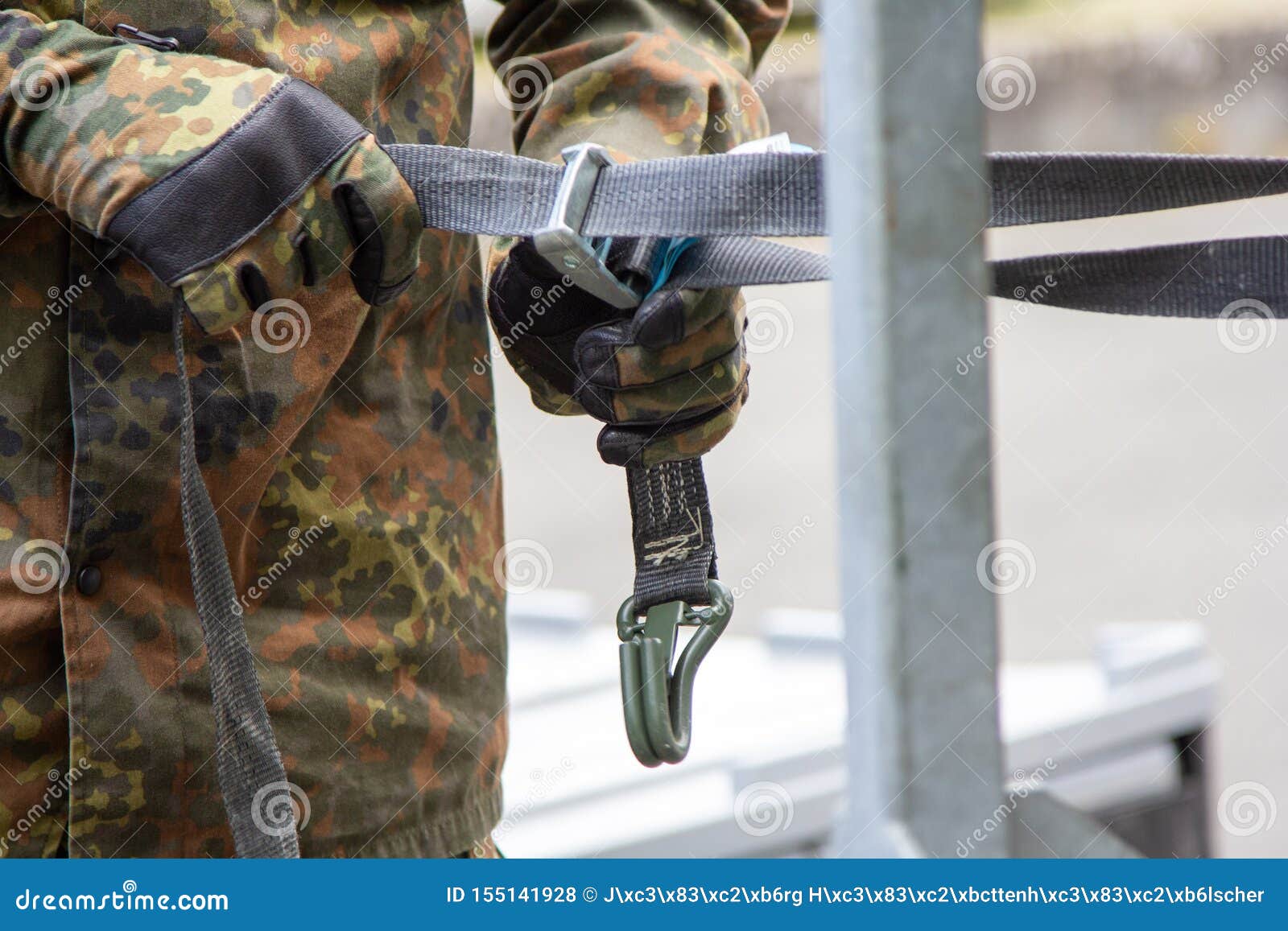 Army Soldier Lashed Cargo with Lashing Material Stock Photo - Image of ...