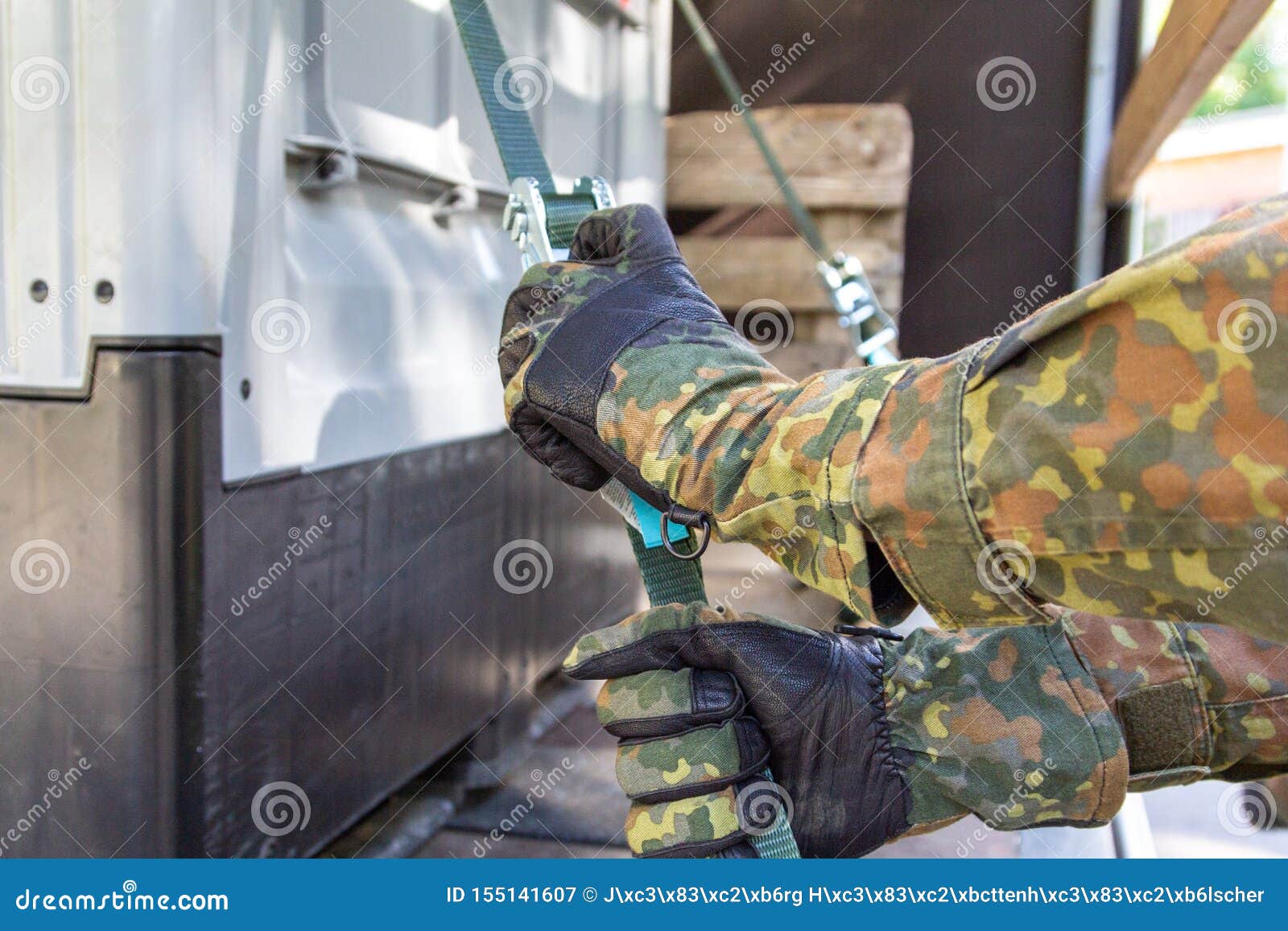 Army Soldier Lashed Cargo with Lashing Material Stock Image - Image of ...