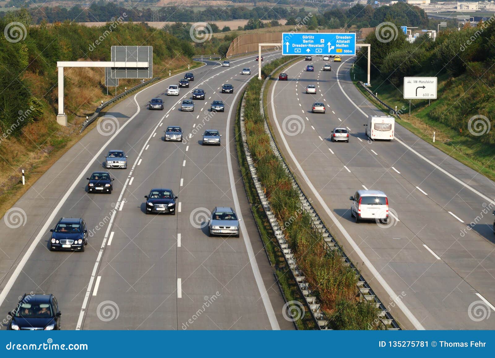 German Autobahn with Exit To Dresden Stock Image - Image of european ...
