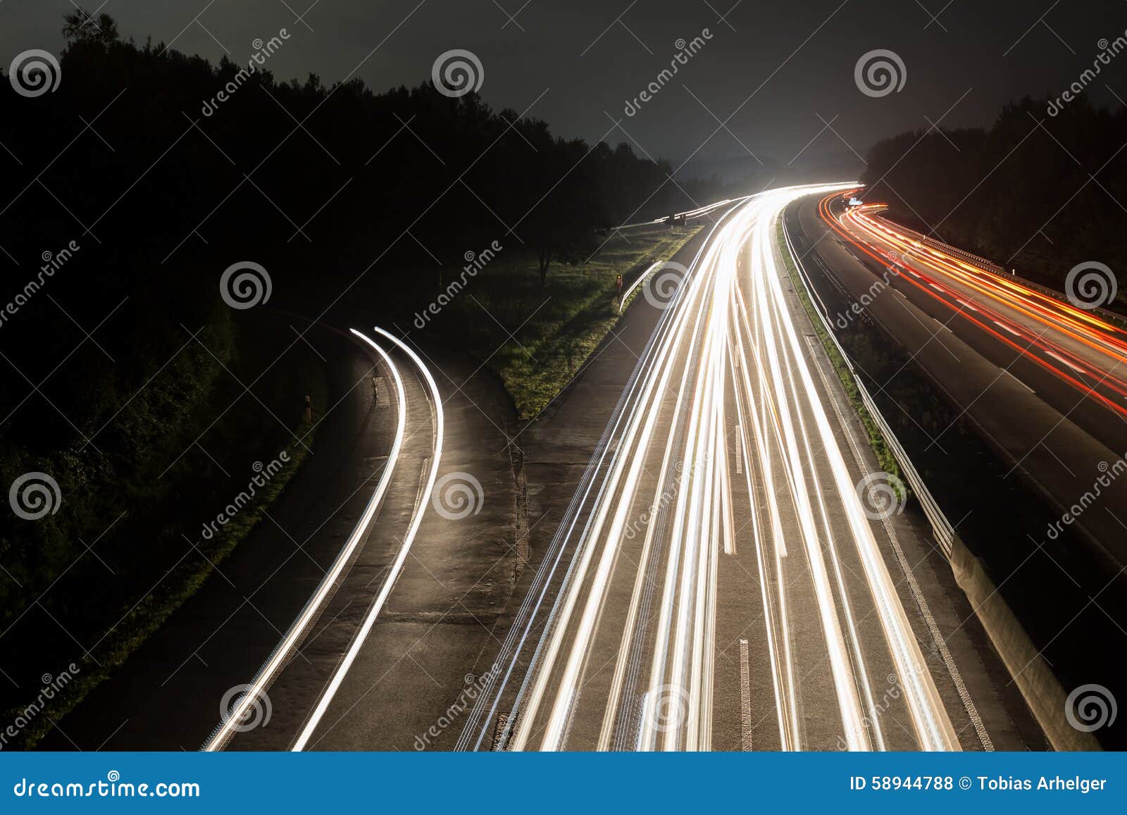 German Autobahn Traffic Lights at Night Stock Photo - Image of exposure ...