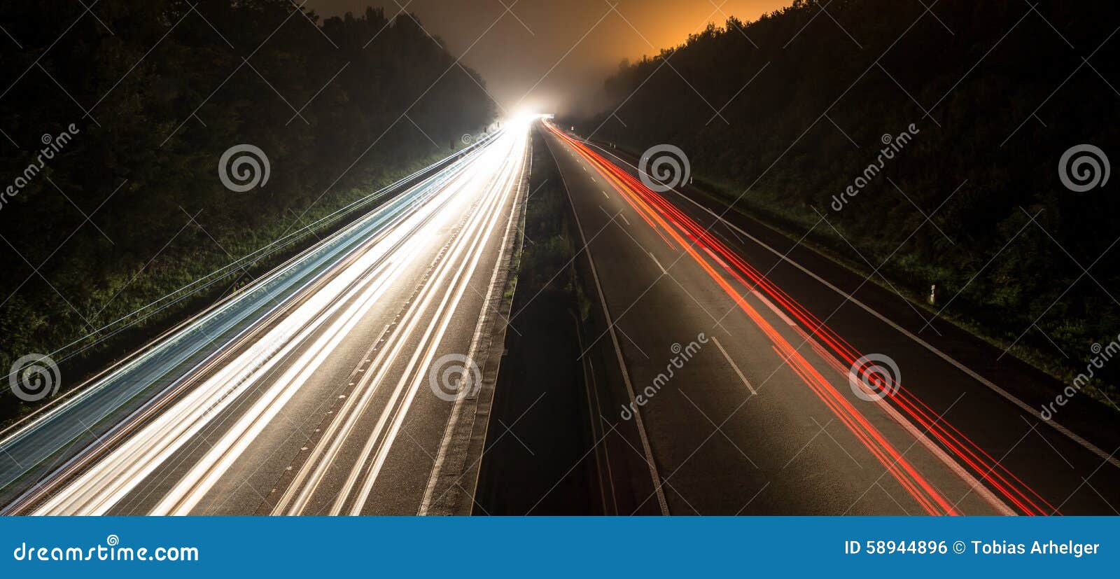 German Autobahn Traffic Lights at Night Stock Photo - Image of blurred ...