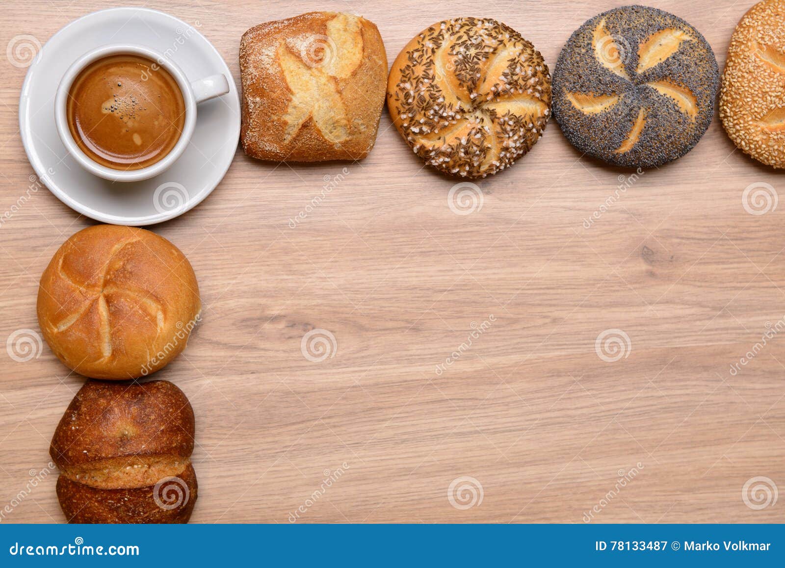 German Baps with Coffee on Wooden Stock Image - Image of copy, grain ...