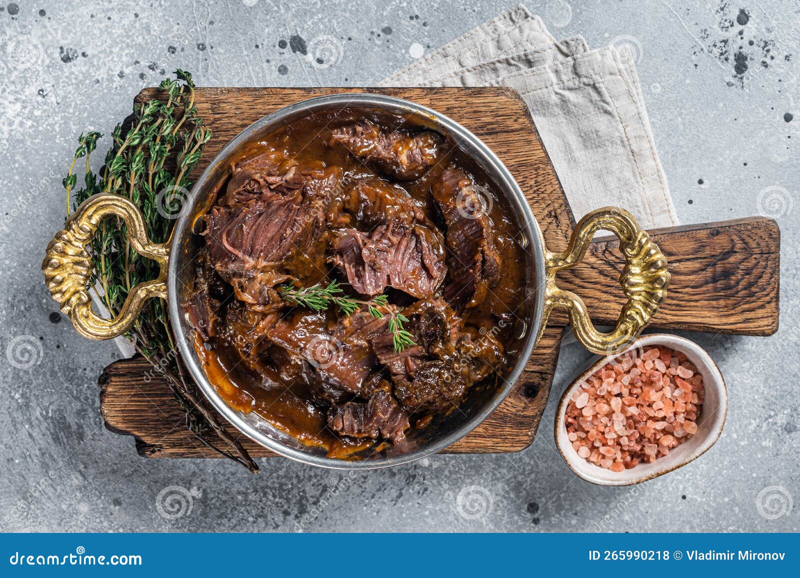 German Braised Beef Cheeks in Brown Red Wine Sauce. Gray Background ...