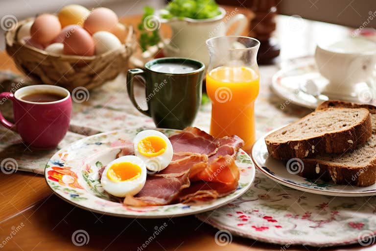 German Breakfast with Cold Cuts, Hard-boiled Eggs, and Whole Grain ...