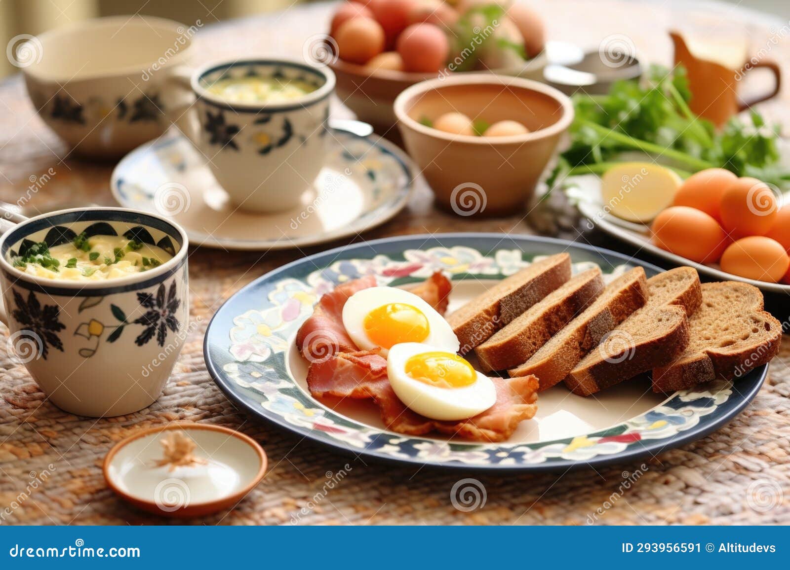 German Breakfast with Cold Cuts, Hard-boiled Eggs, and Whole Grain ...