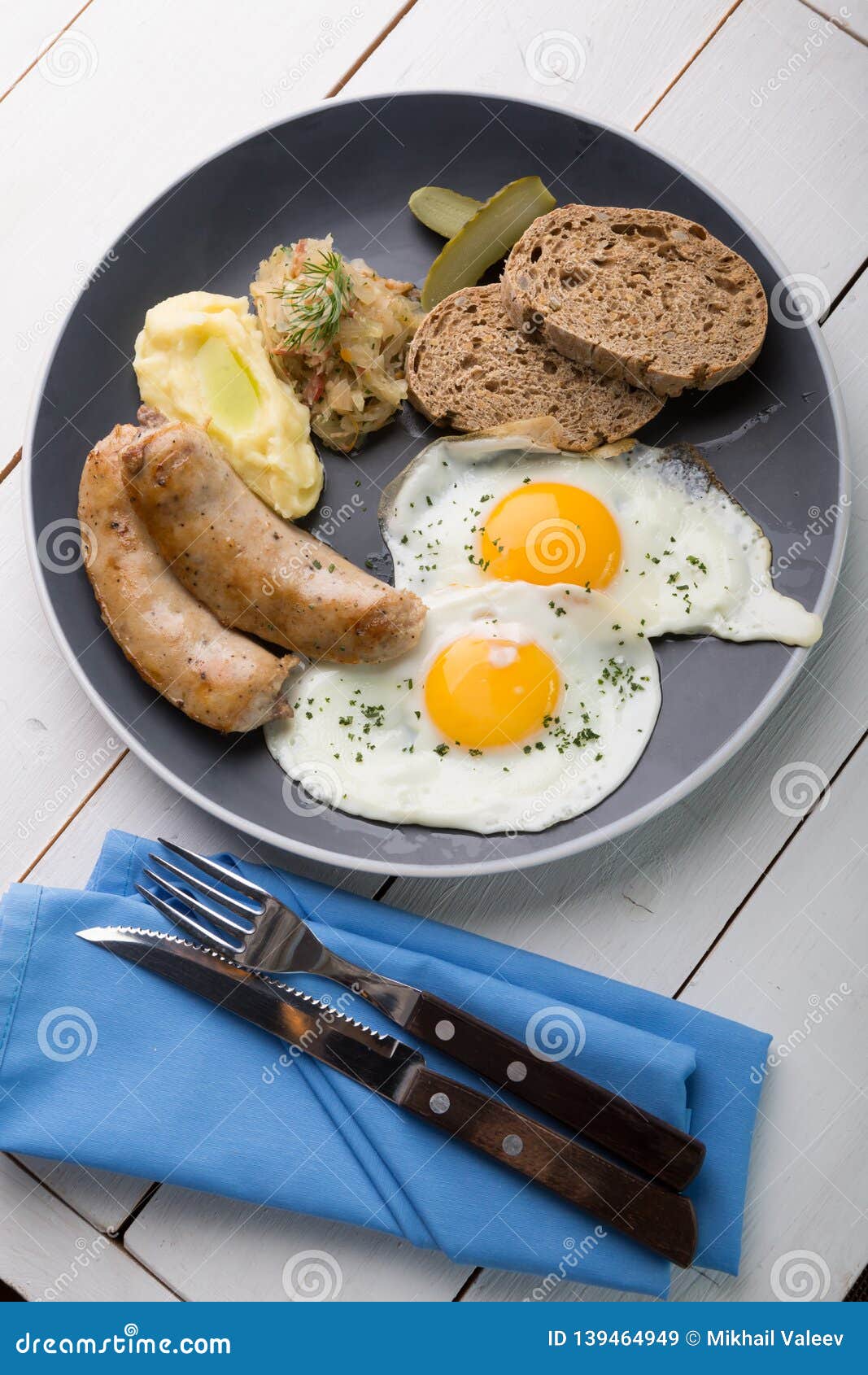 German Breakfast on a Grey Plate Stock Image - Image of cucumber ...
