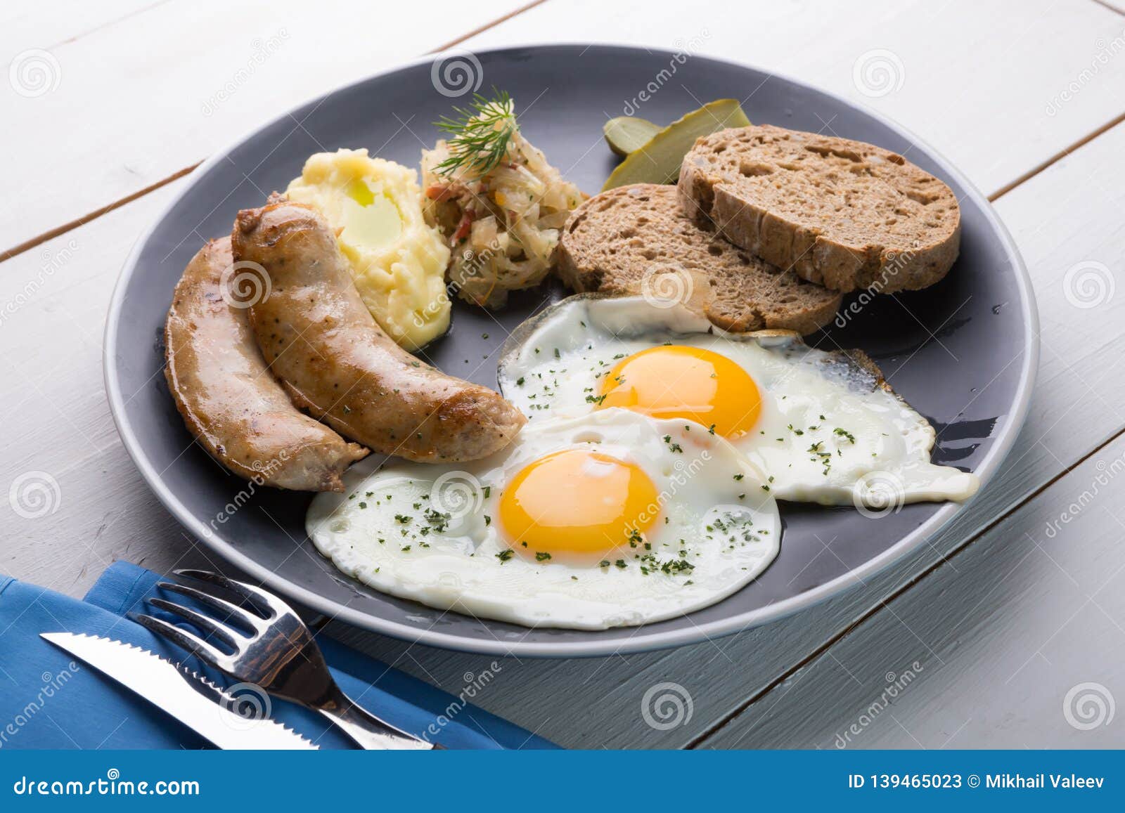 German Breakfast on a Grey Plate Stock Image - Image of cooked, cutlery ...