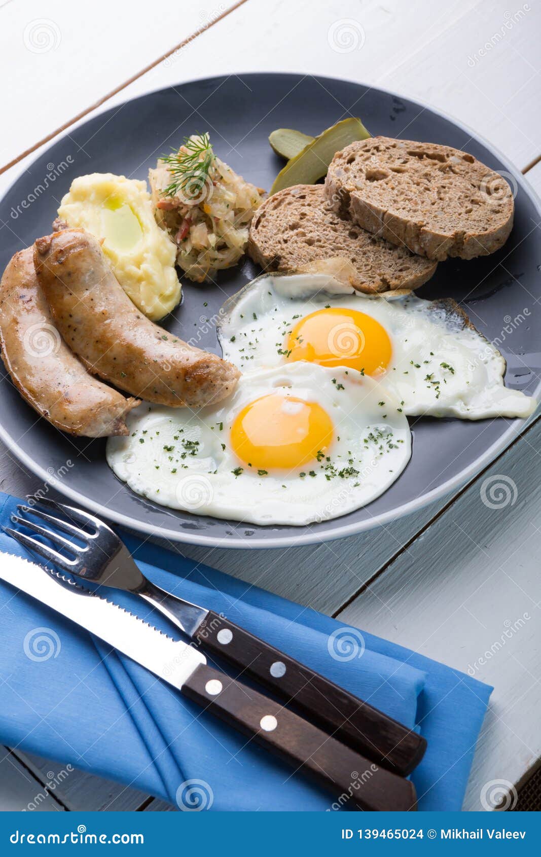 German Breakfast on a Grey Plate Stock Photo - Image of mustard ...