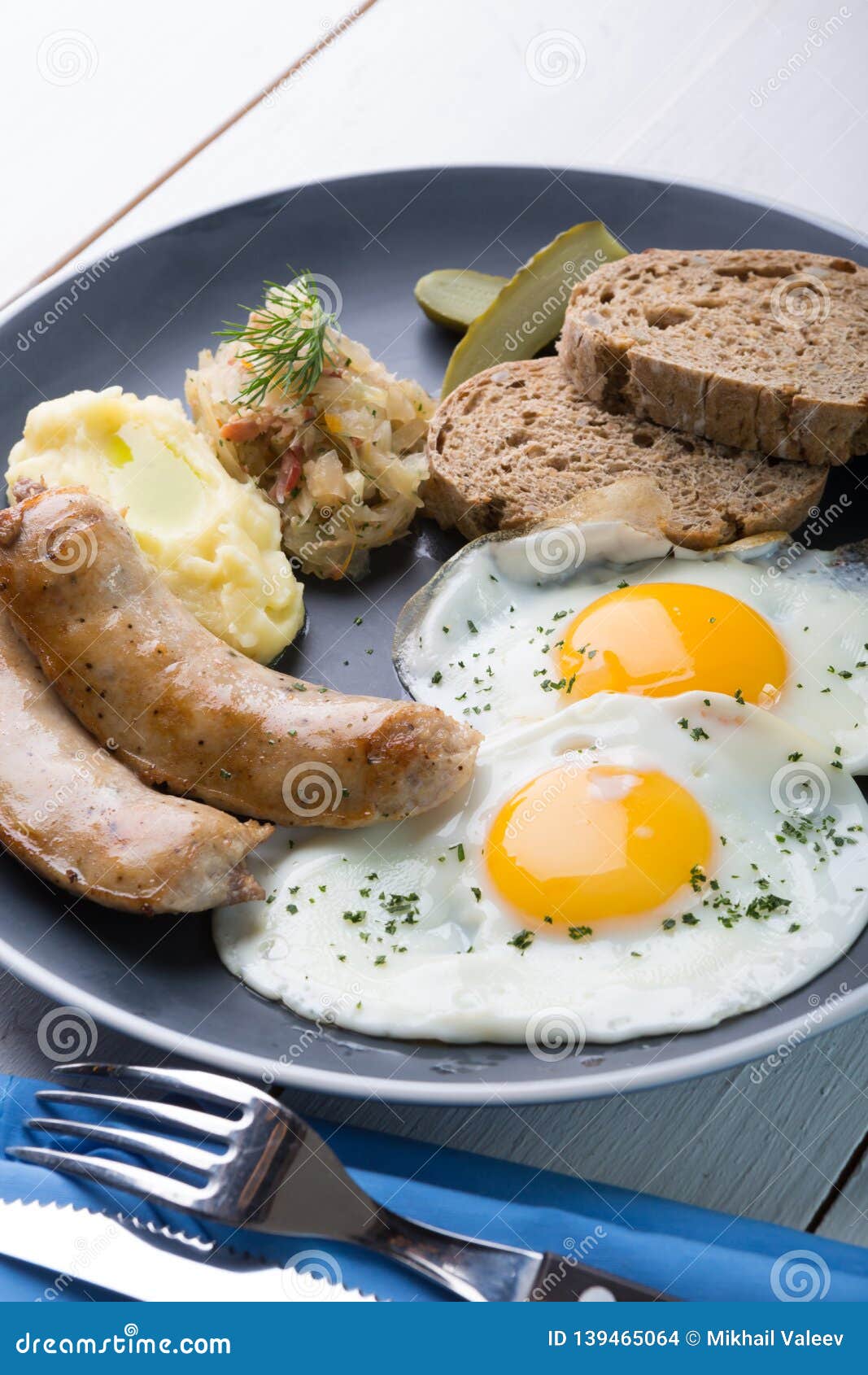 German Breakfast on a Grey Plate Stock Photo - Image of fried ...