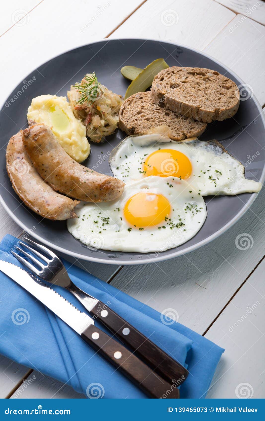 German Breakfast on a Grey Plate Stock Image - Image of meal, gourmet ...