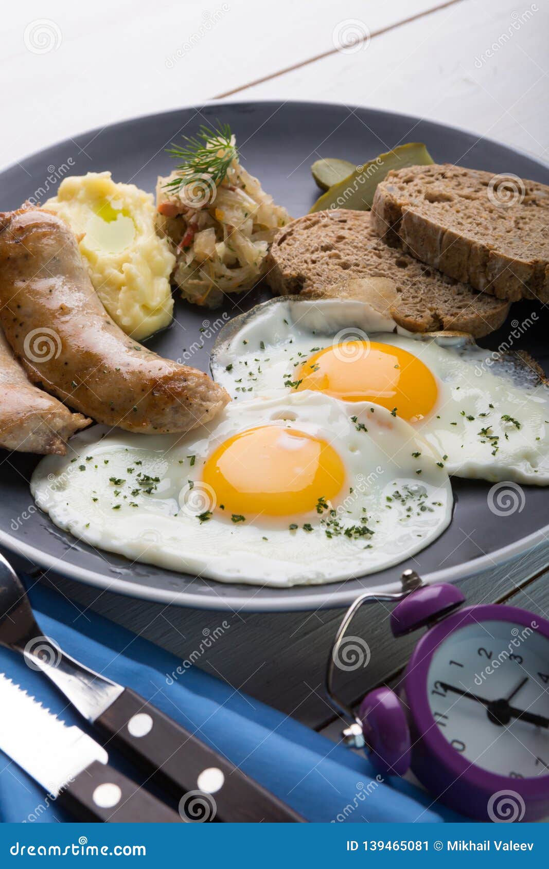 German Breakfast on a Grey Plate Stock Image - Image of pickles, meal ...