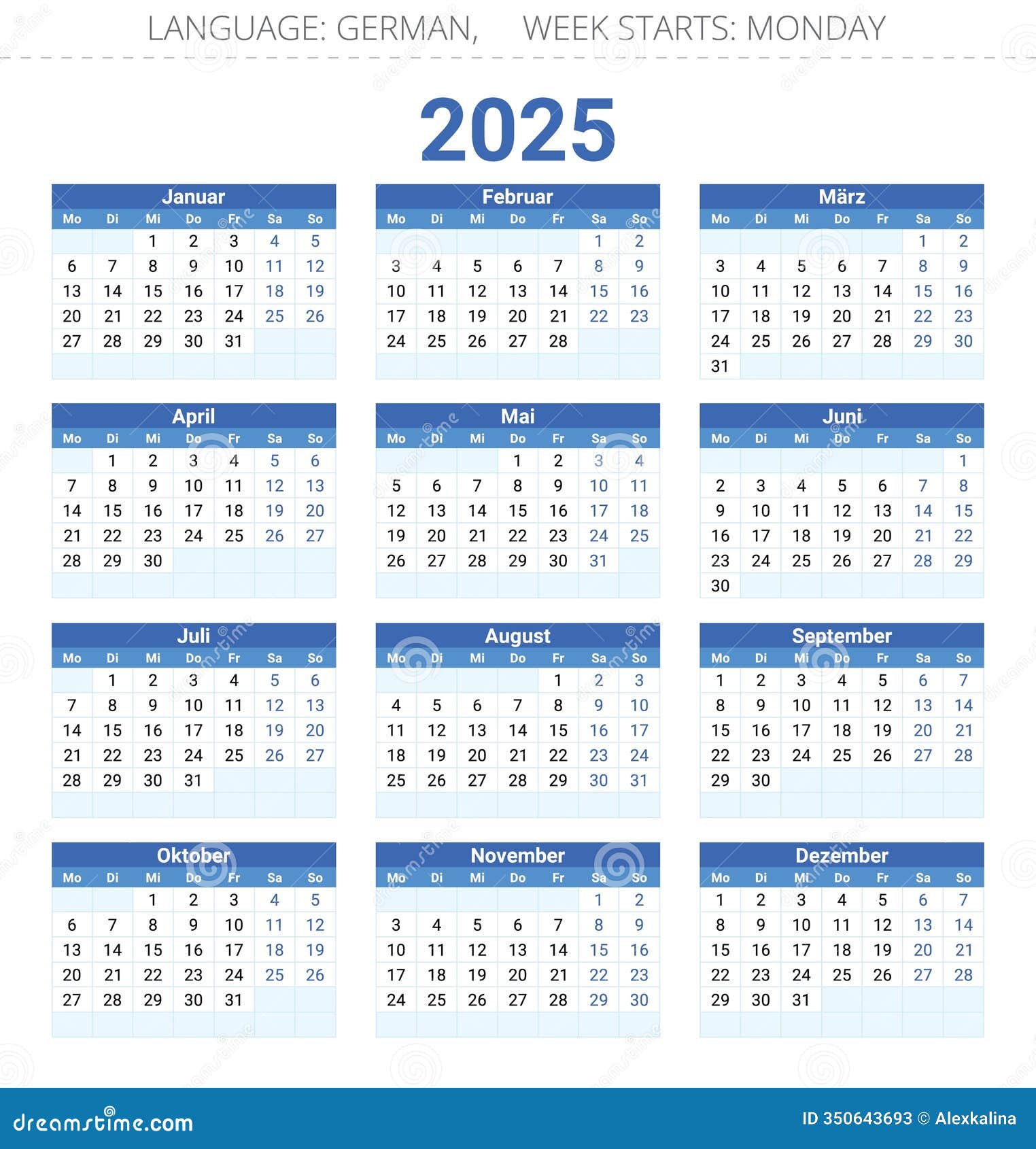 German Calendar For January 2025. Vector Illustration Of Winter Month ...