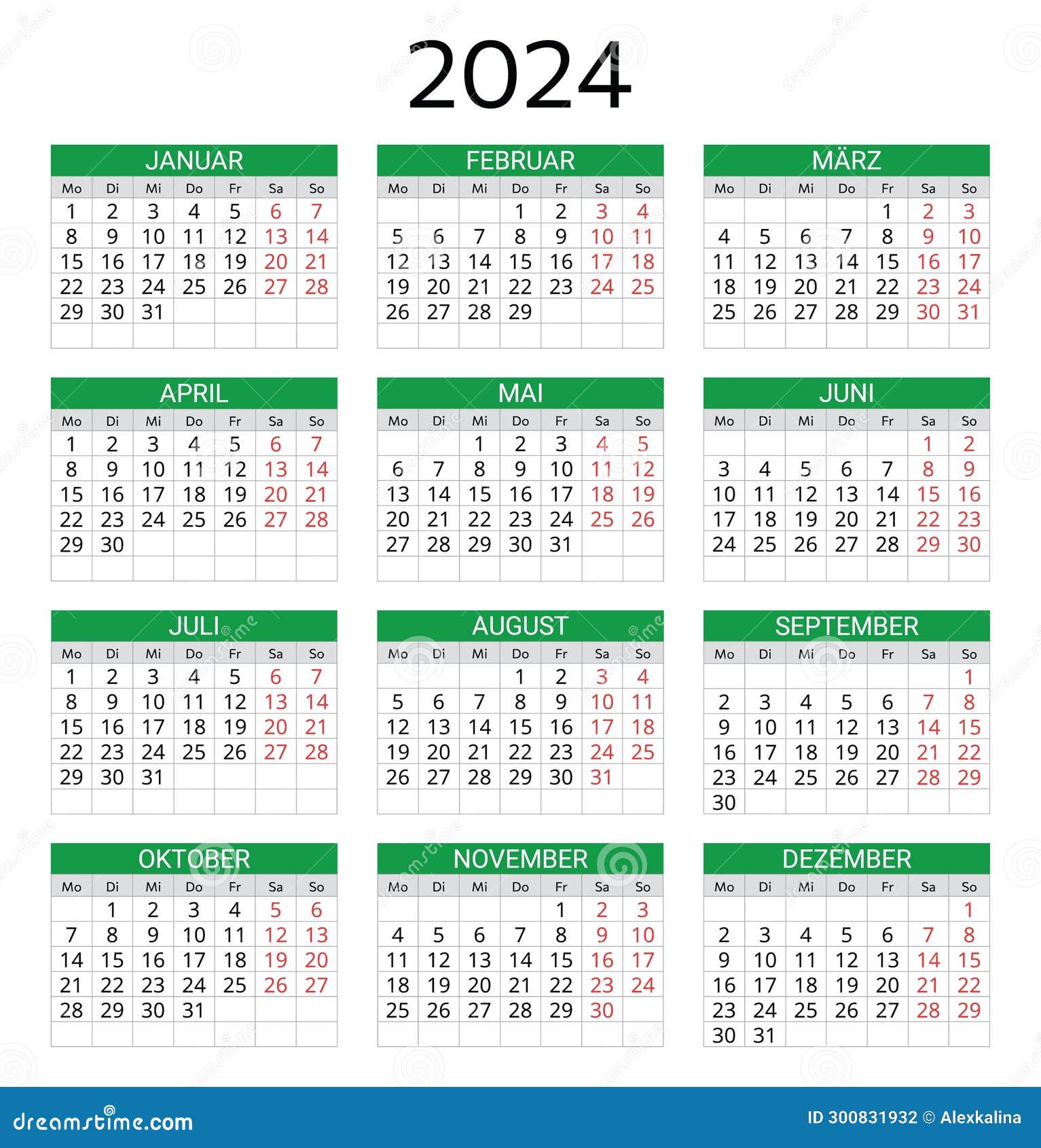 GERMAN Calendar for 2024. Printable, Editable Vector Illustration for ...