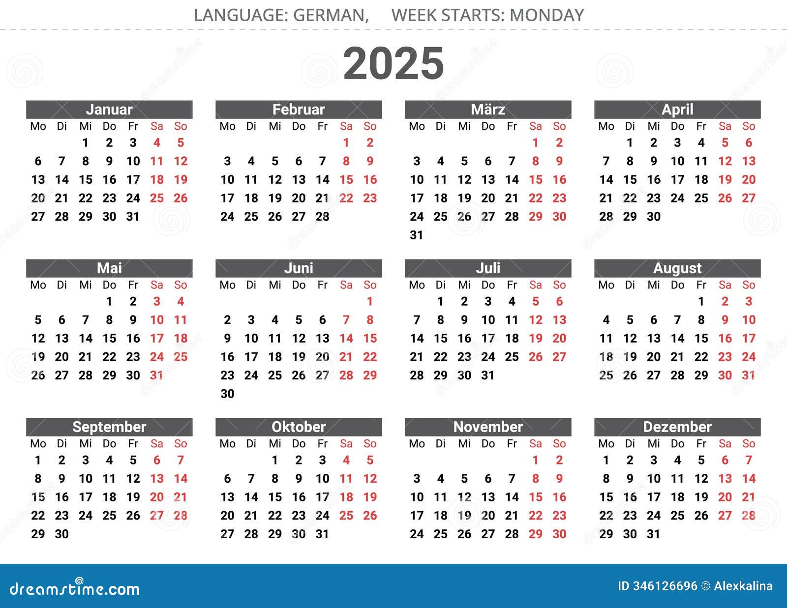 German Calendar 2025: Yearly Planner With Vector Illustrations Germany ...