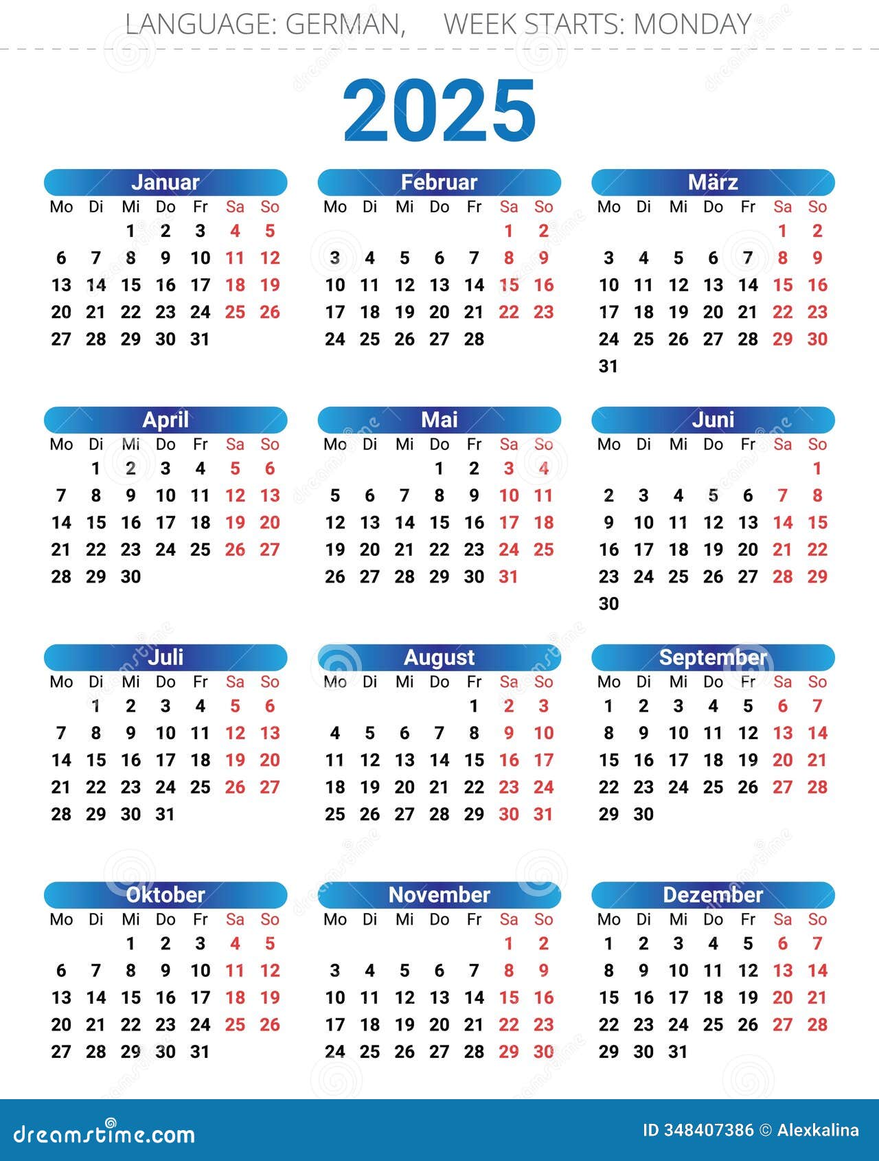 German Calendar 2025: Yearly Planner with Vector Illustrations Germany ...