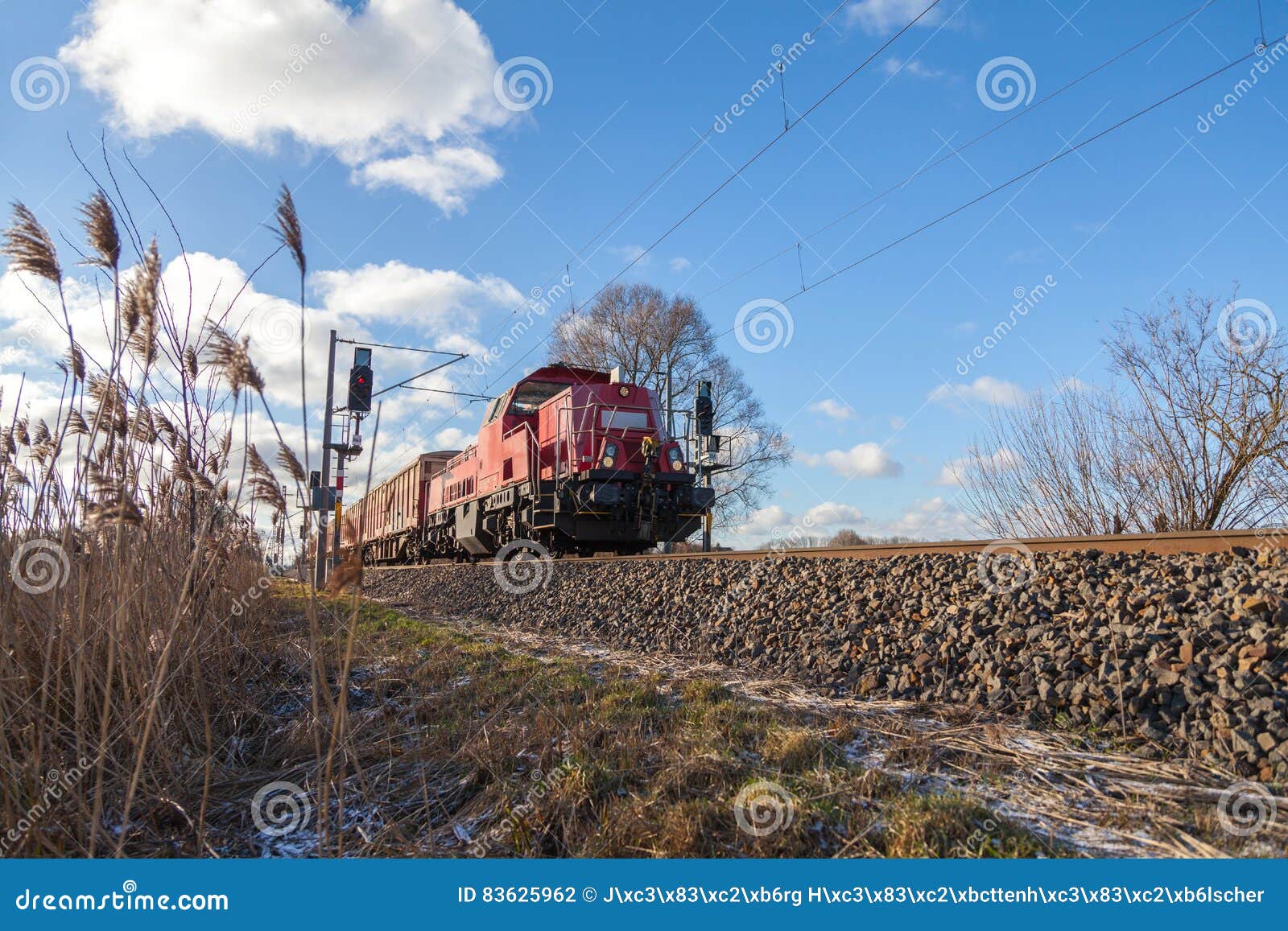 German Cargo Train Drives on Tracks Stock Photo - Image of rail ...