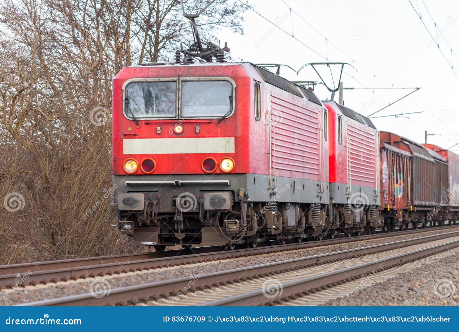German Cargo Train Drives on Tracks Stock Image - Image of containers ...