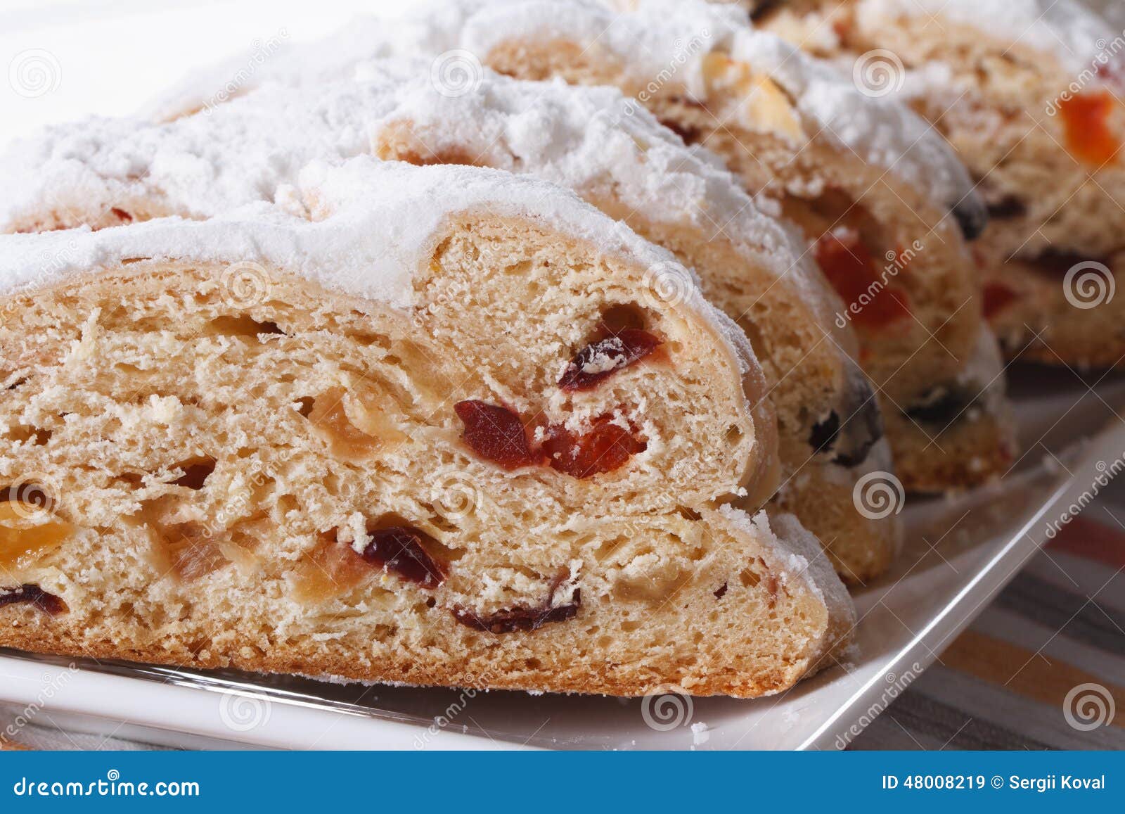 German Christmas Fruit Bread Stollen Sliced, Macro Stock Image - Image ...