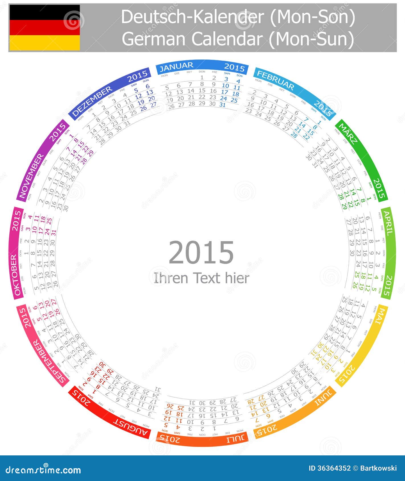 Set Of German 2015, 2016, 2017 Color Vector Calendars | CartoonDealer ...