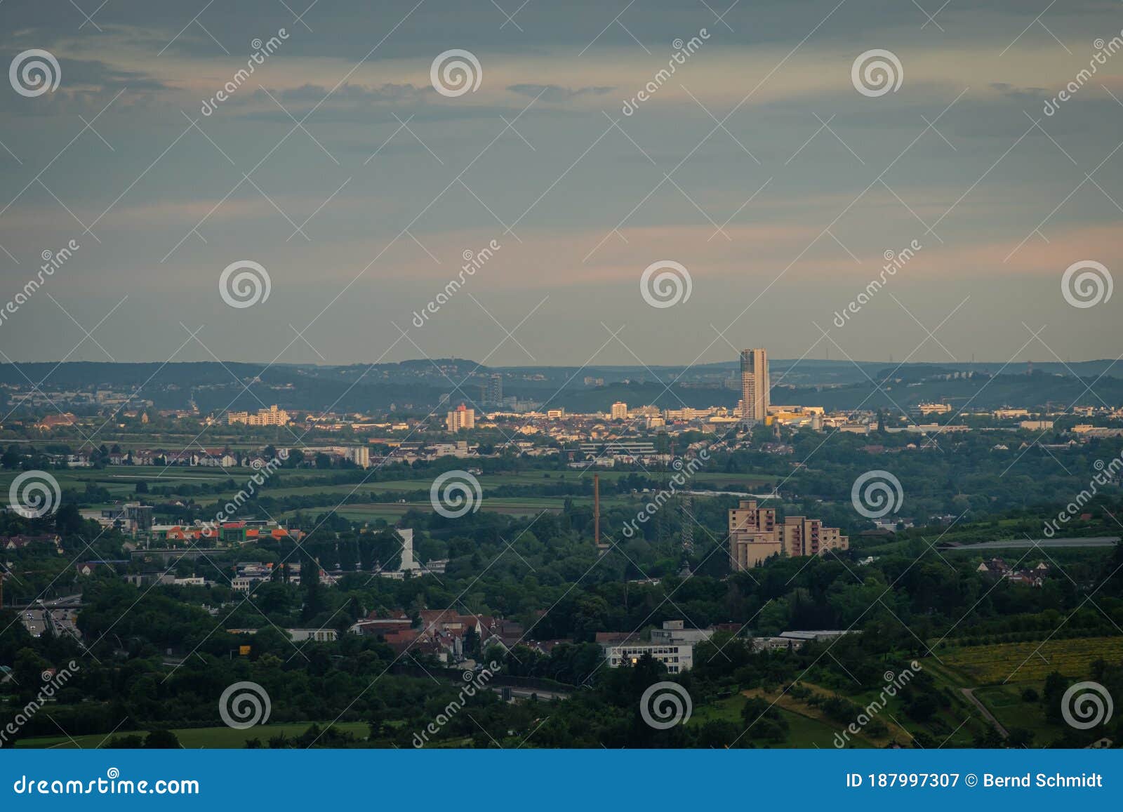 German Cityscape with Skyscraper and Dark Clouds Stock Image - Image of ...