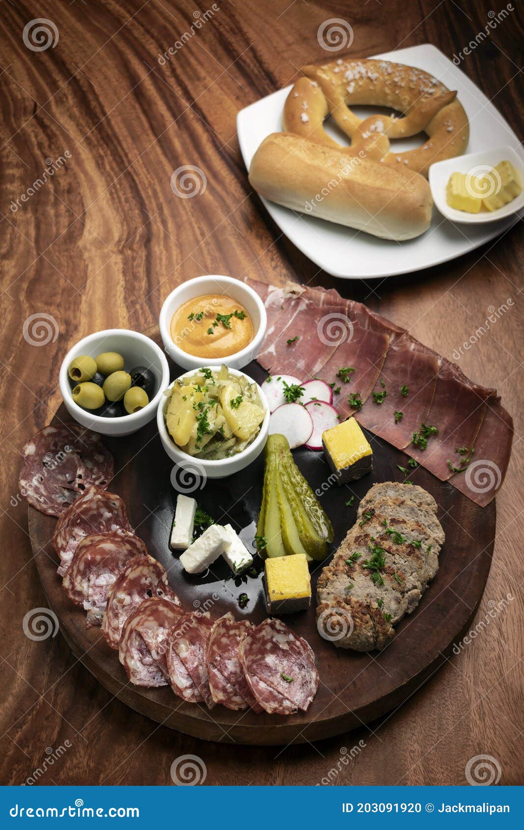 German Cold Cuts Tapas Snack Platter with Meats and Bread Stock Photo ...