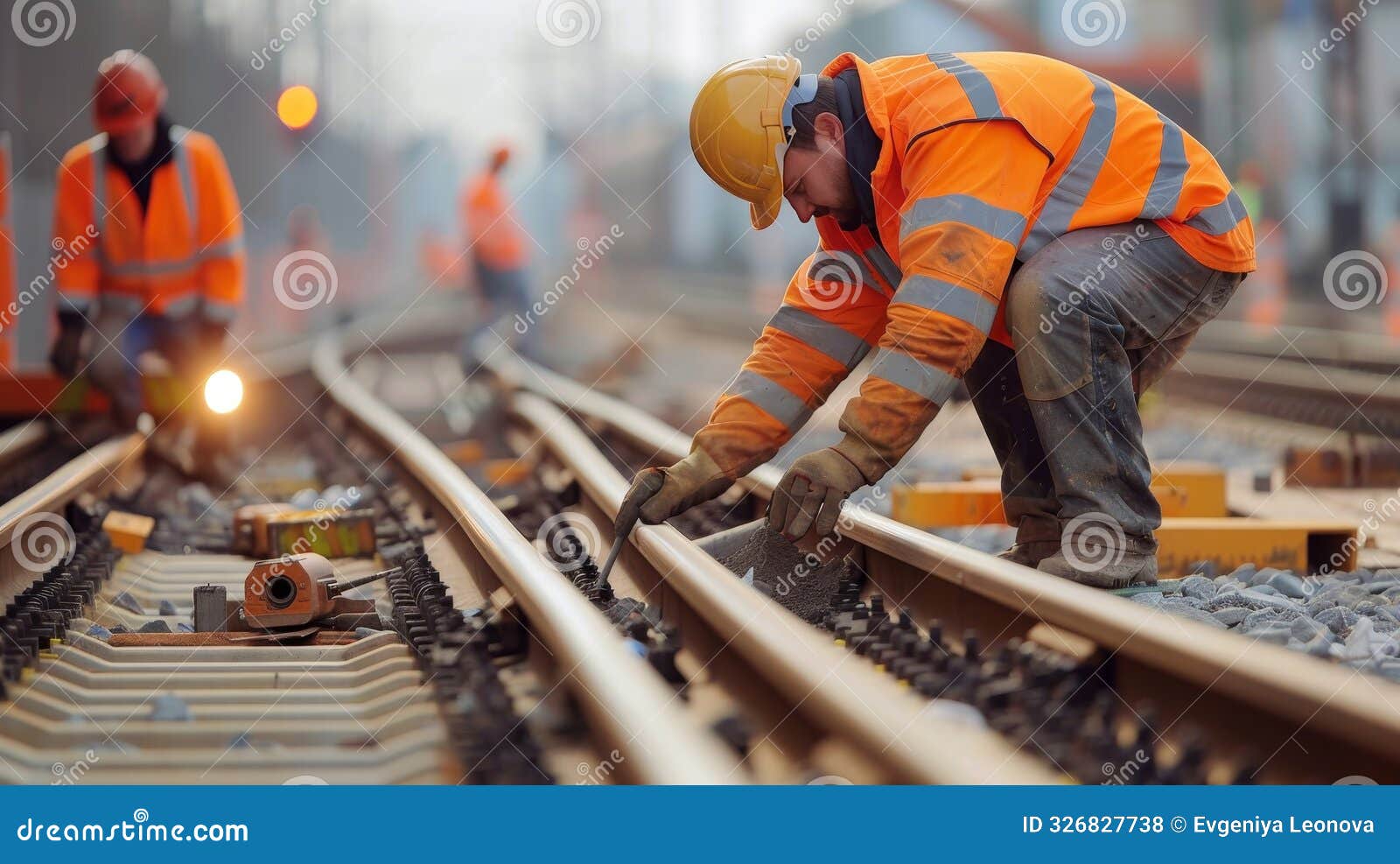 German Construction Worker Laboring On Railway Construction Site For ...