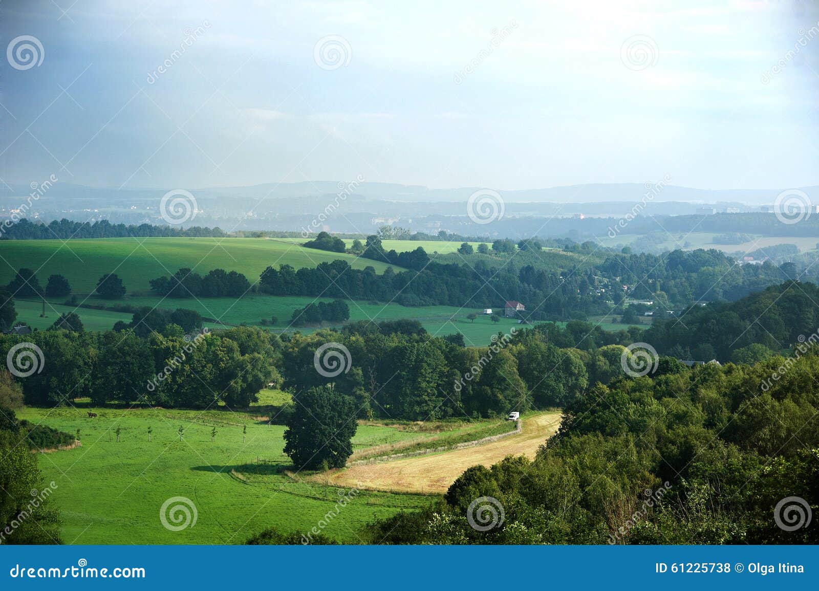 German Countryside Landscape with Creek and Green Fields Stock Photo ...