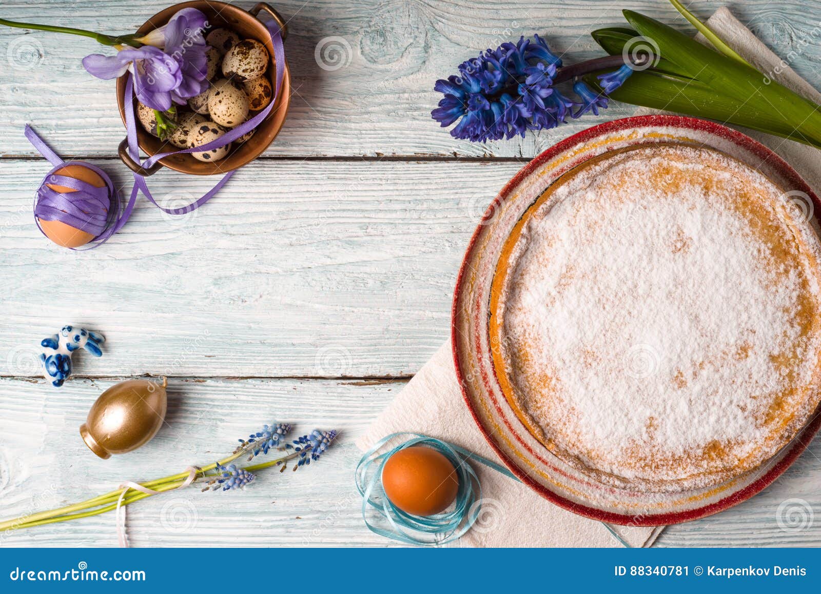 German Easter Cake, Eggs, Flower on the Table Stock Image - Image of ...