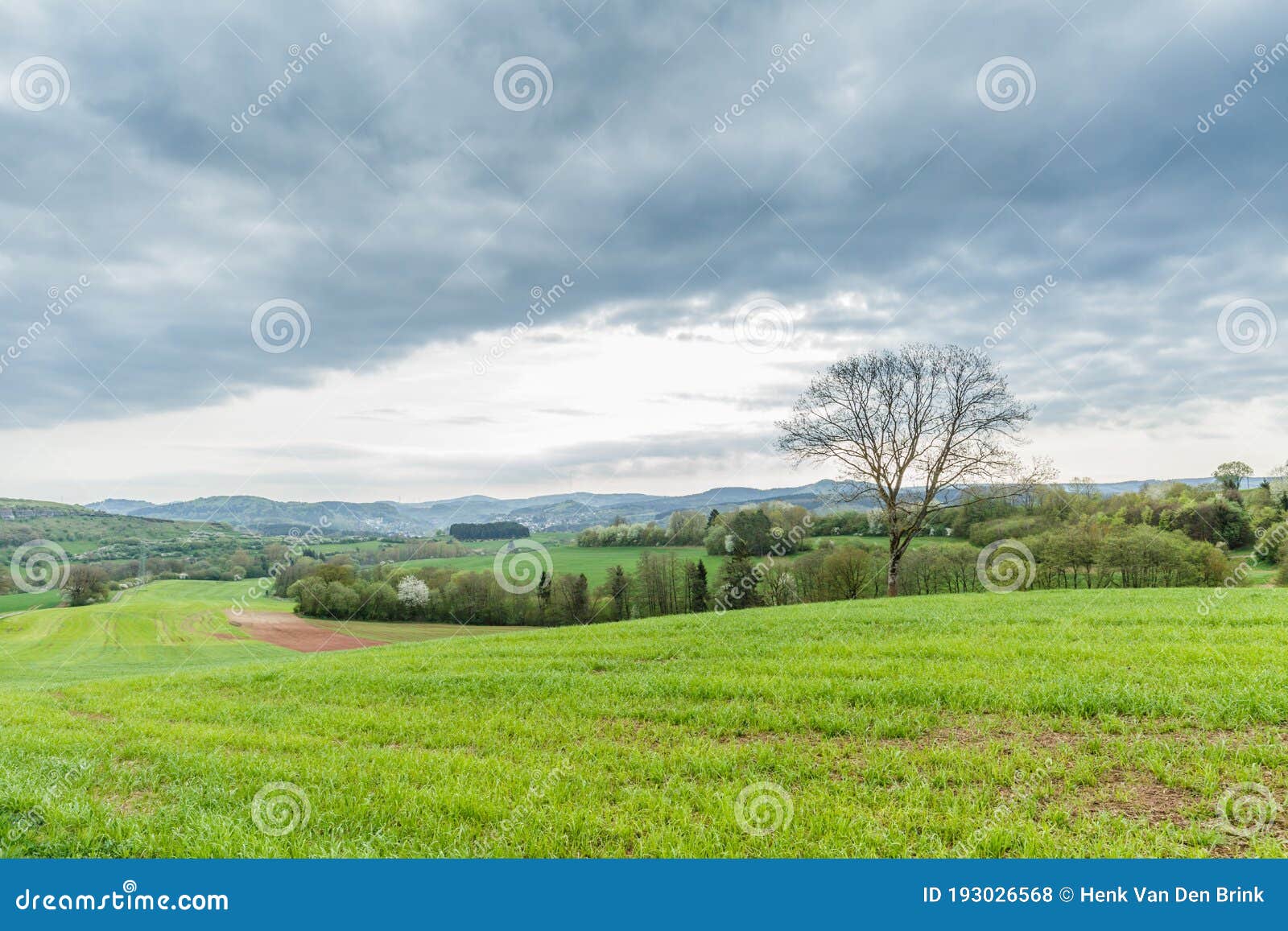 German Eifel Landscape in Spring with Gentle Slopes and Budding Green ...