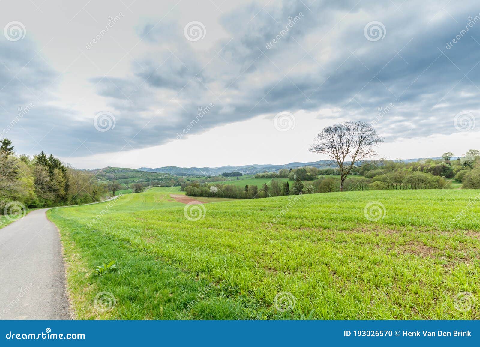 German Eifel Landscape in Spring with Gentle Slopes and Budding Green ...
