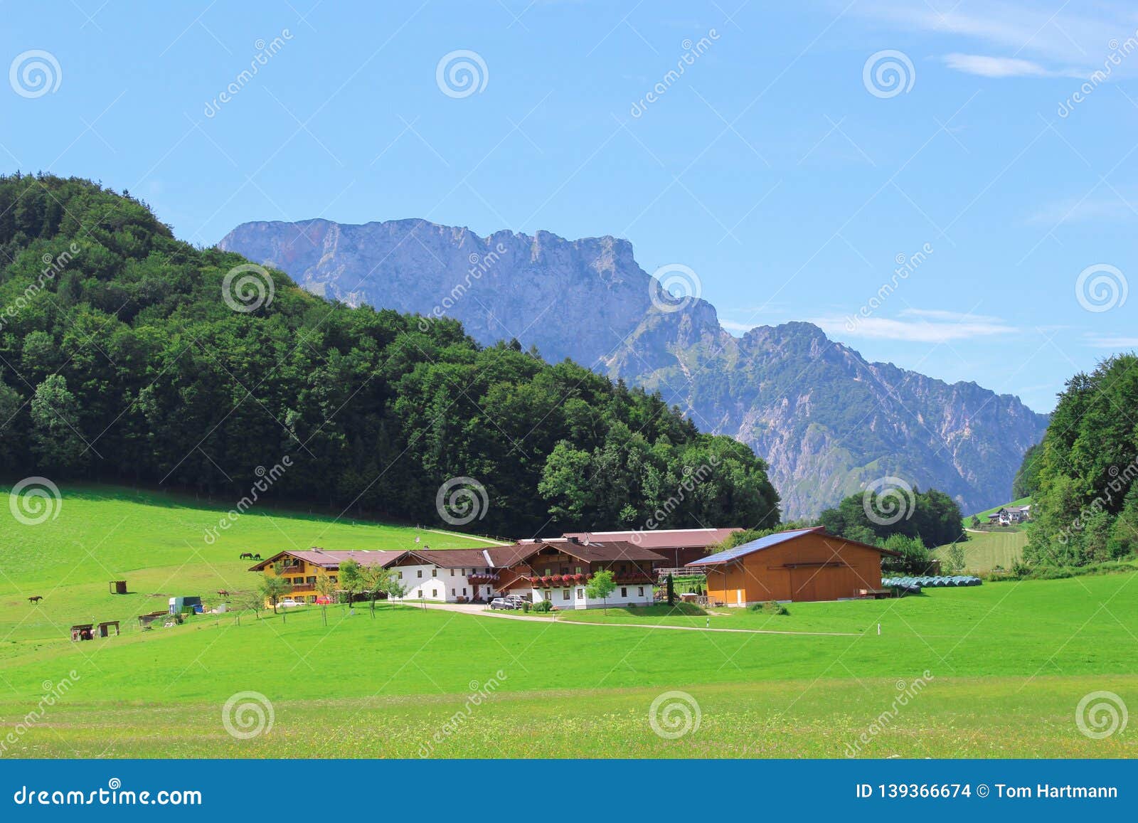 German Farm with the Alps in the Background Stock Photo - Image of ...