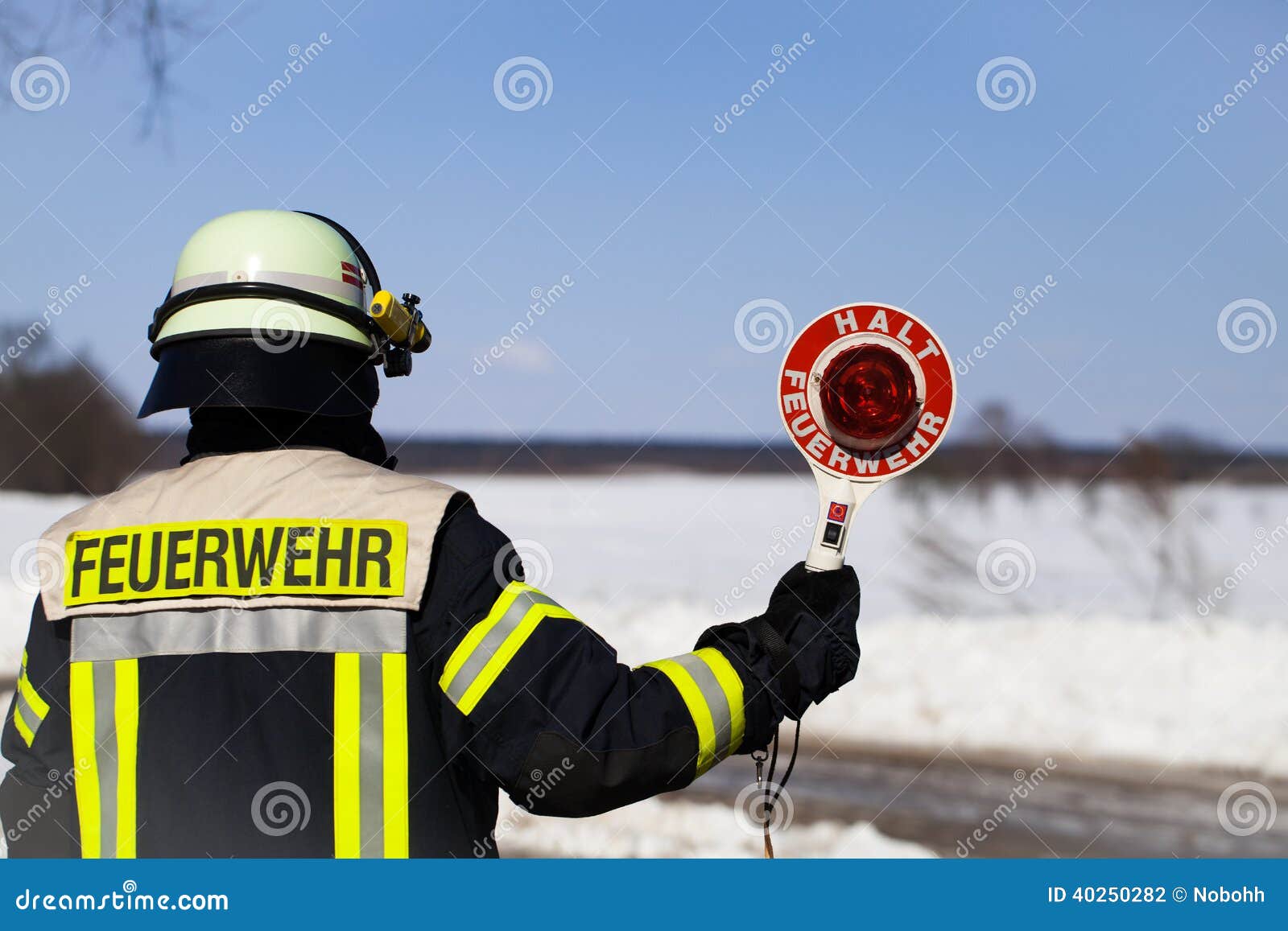 German Firefighter Blocks a Road Stock Photo - Image of emergency ...