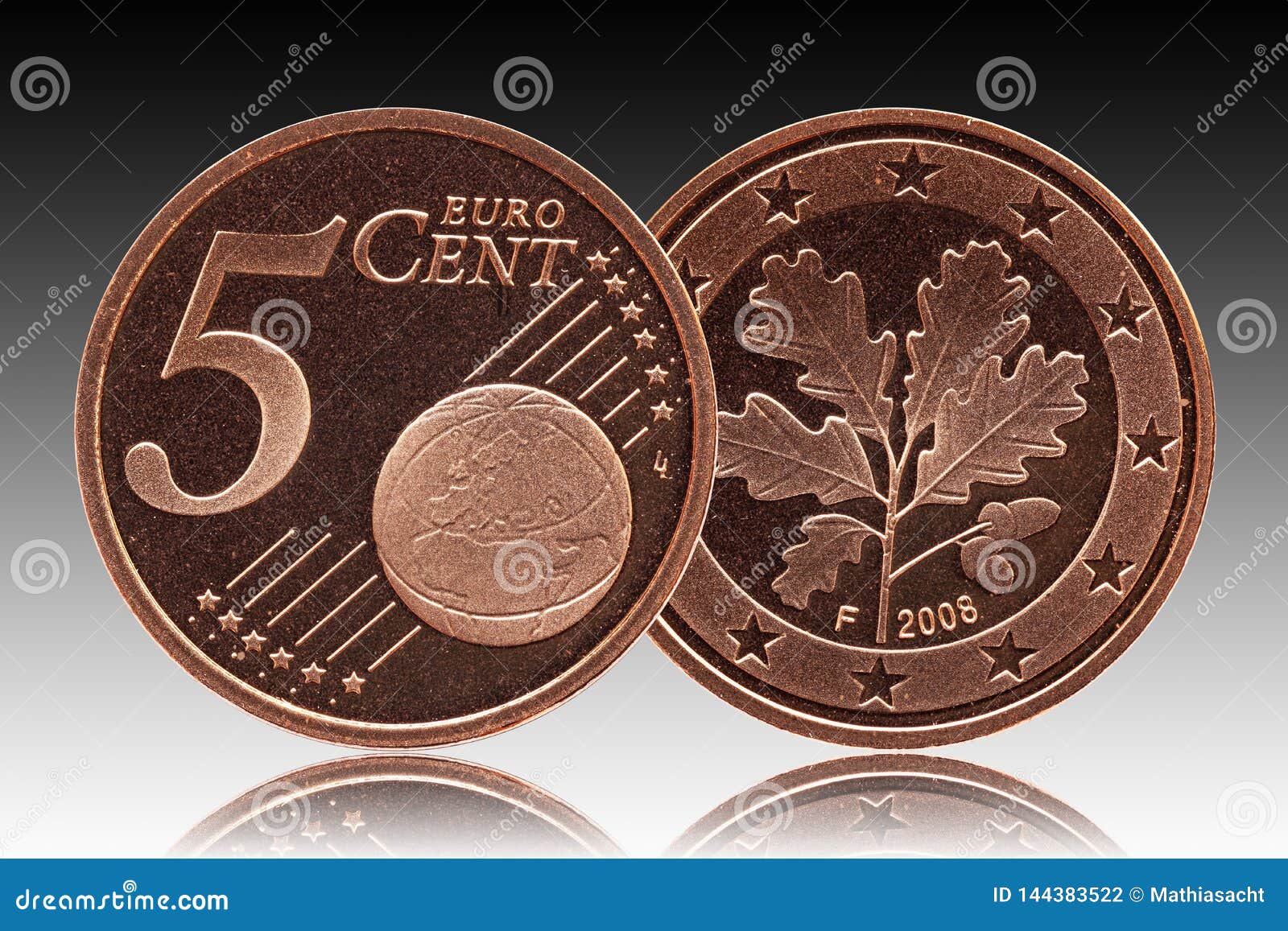 German Five Euro Cent Germany Coin, Front Side 5 And World Globe ...