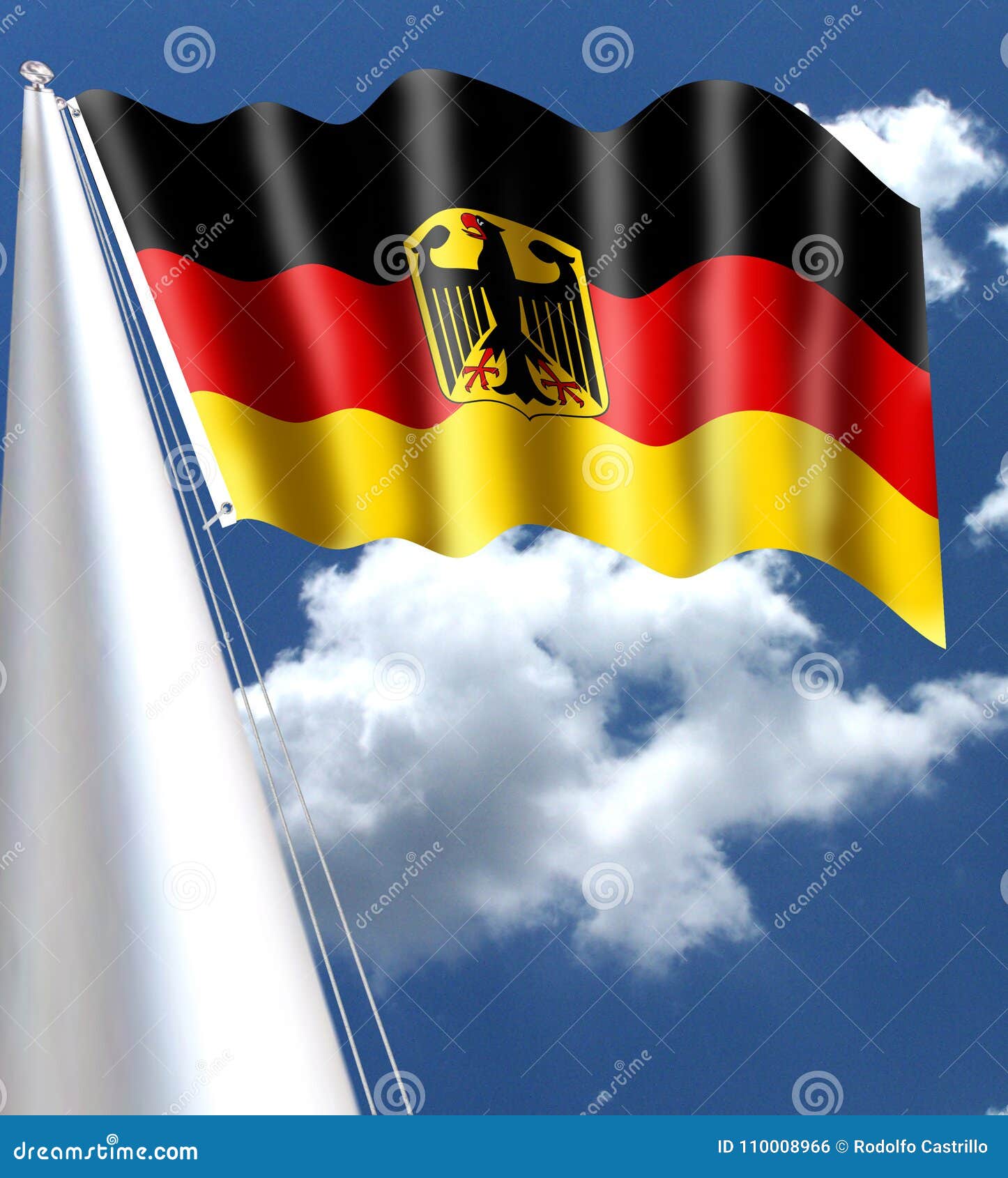 German Flag Waved by the Wind with Silky Appearance with the Shield of ...