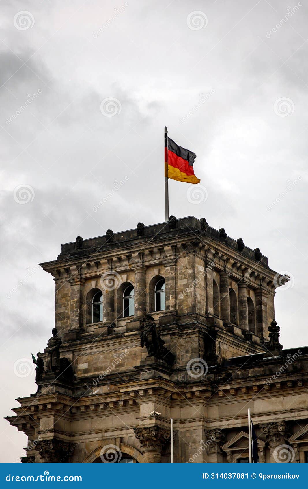 German Flag on the Building Tower Stock Image - Image of grey ...
