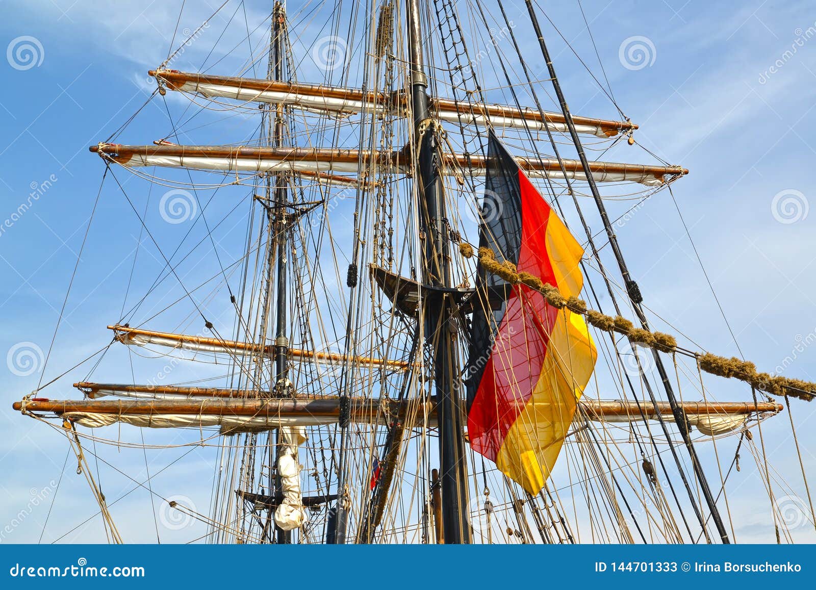 The German Flag Flutters on a Mast of the Sailing Vessel Stock Image ...