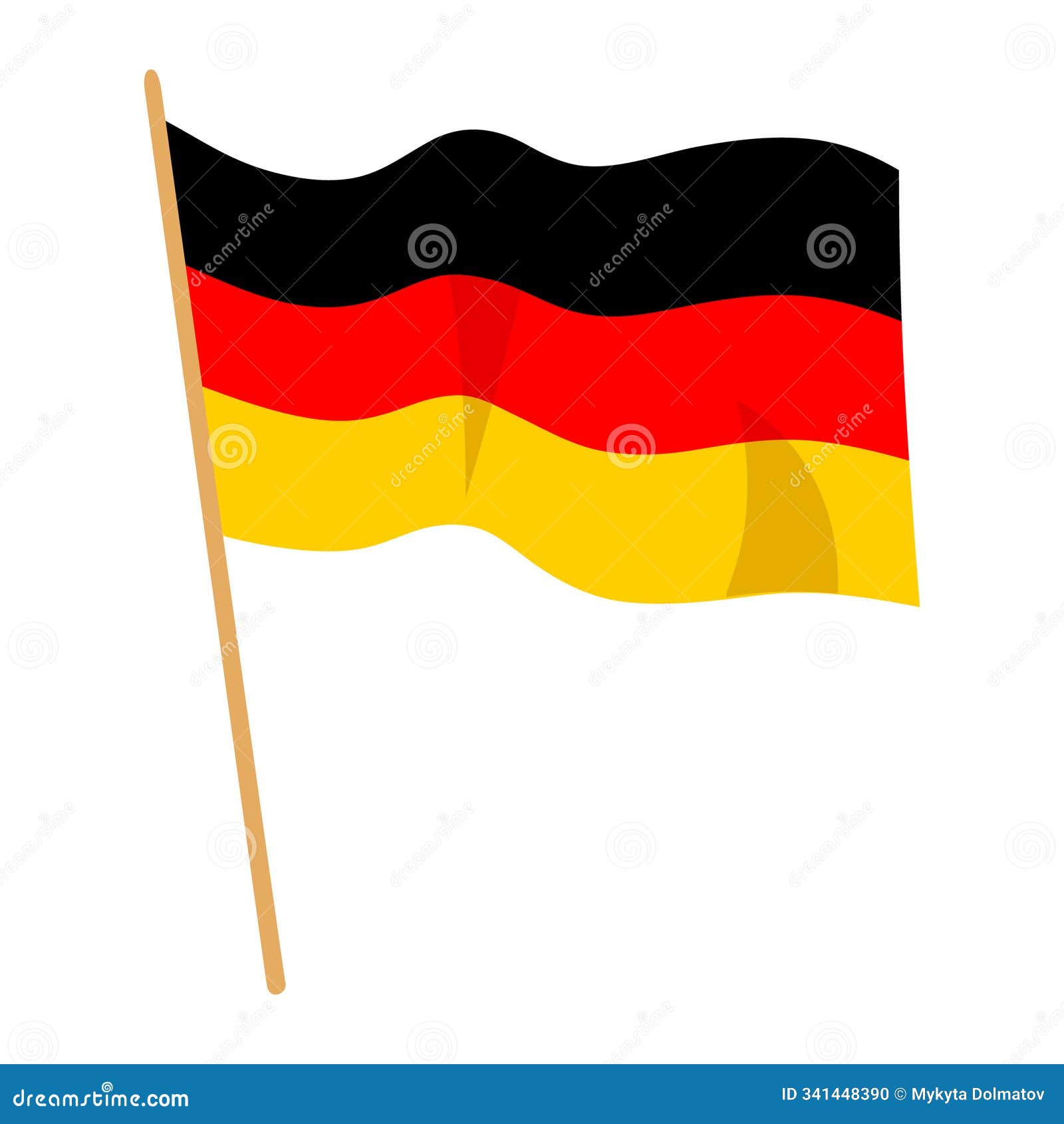 German Flag Waving On Flagpole In Vector, Deutsch Flag With Scratches ...