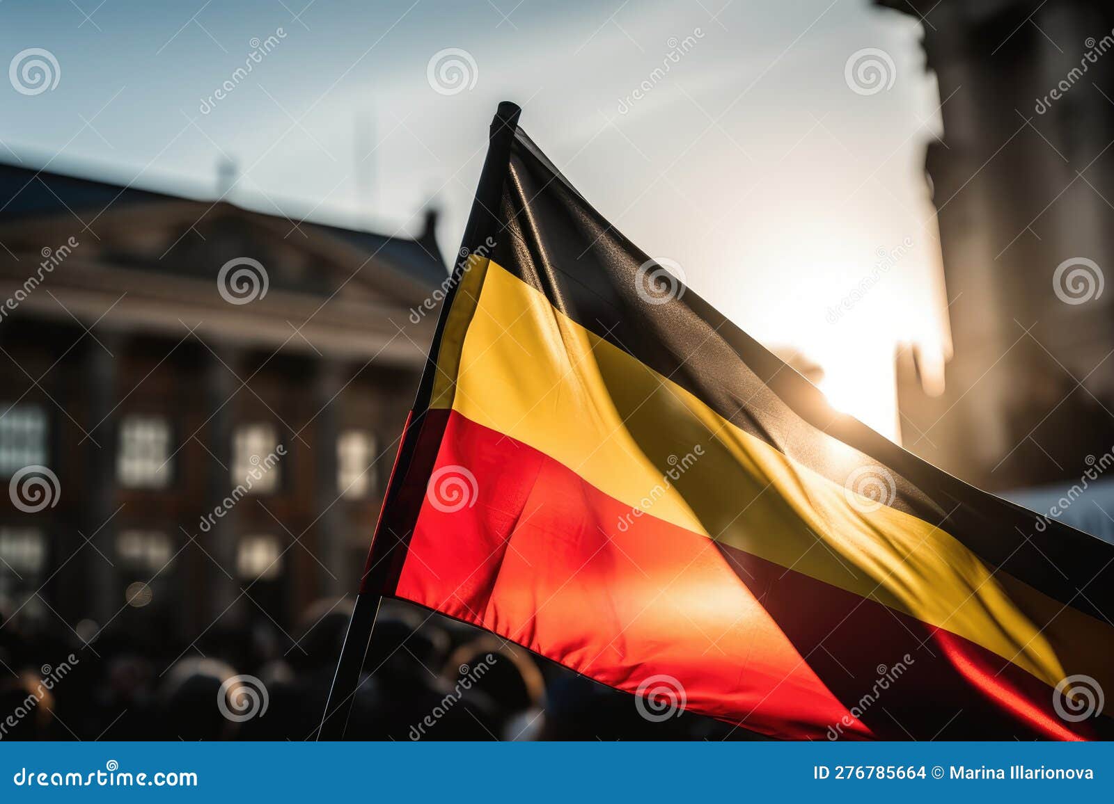 German Flag Over Crowd of People at Rally or Demonstration. Generative ...