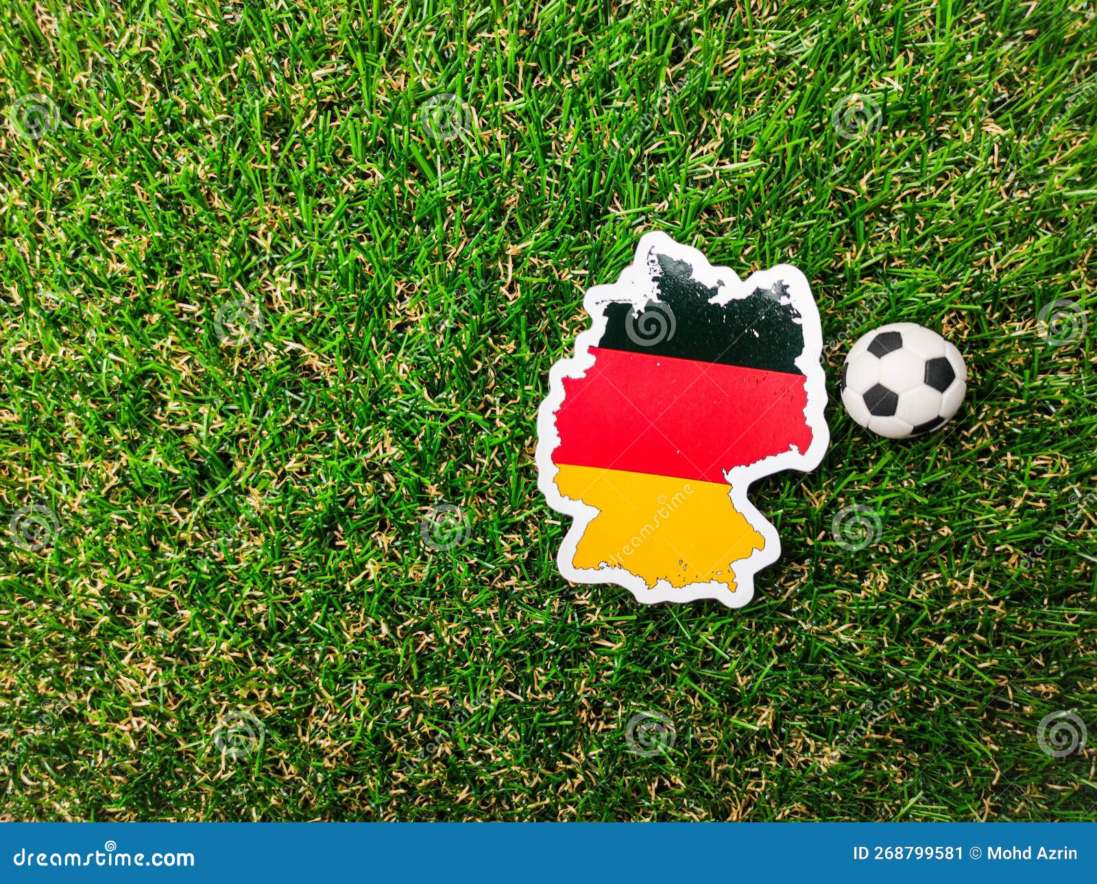 German Flag Sticker is on a Green Field. Stock Image - Image of team ...