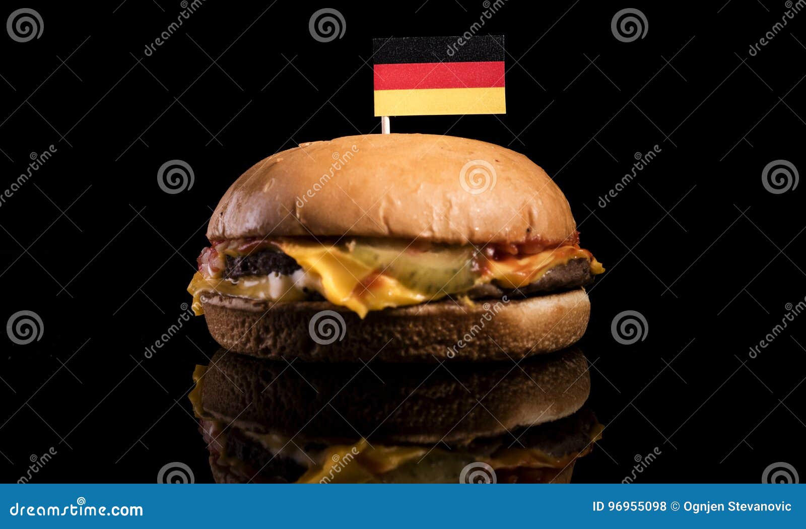 German Flag On Top Of Hamburger Isolated On Black Stock Photo - Image ...