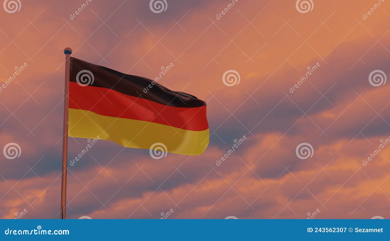 German Flag in the Wind Against the Backdrop of a Dramatic Sunset Sky ...