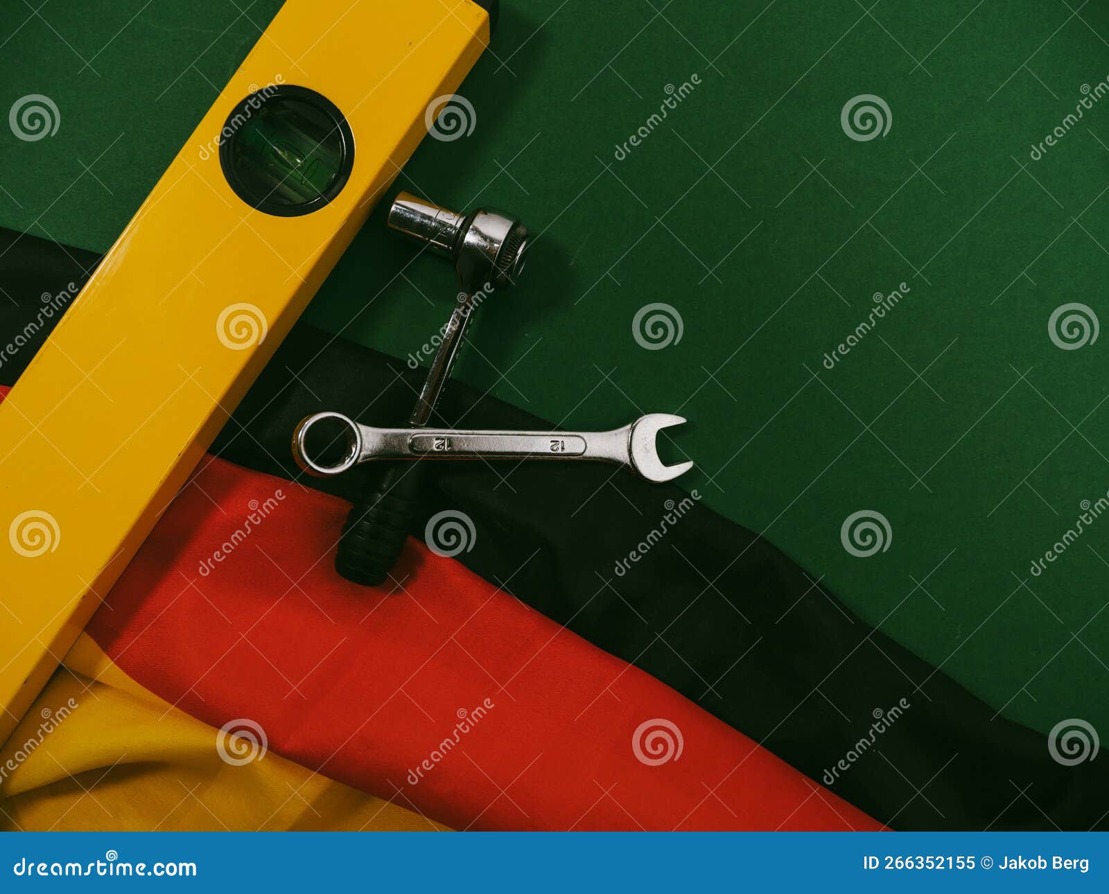 German Flag and Work Tool on Green. Concept Made in Germany Stock Image ...