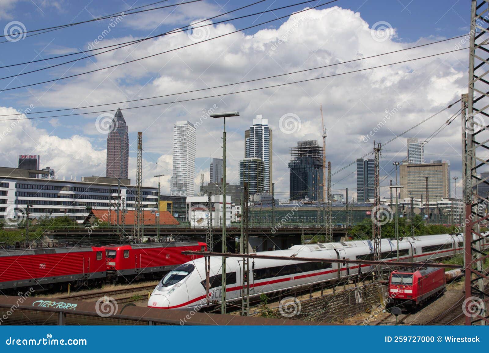A German High Speed Train in Front of the Skyline of Frankfurt ...