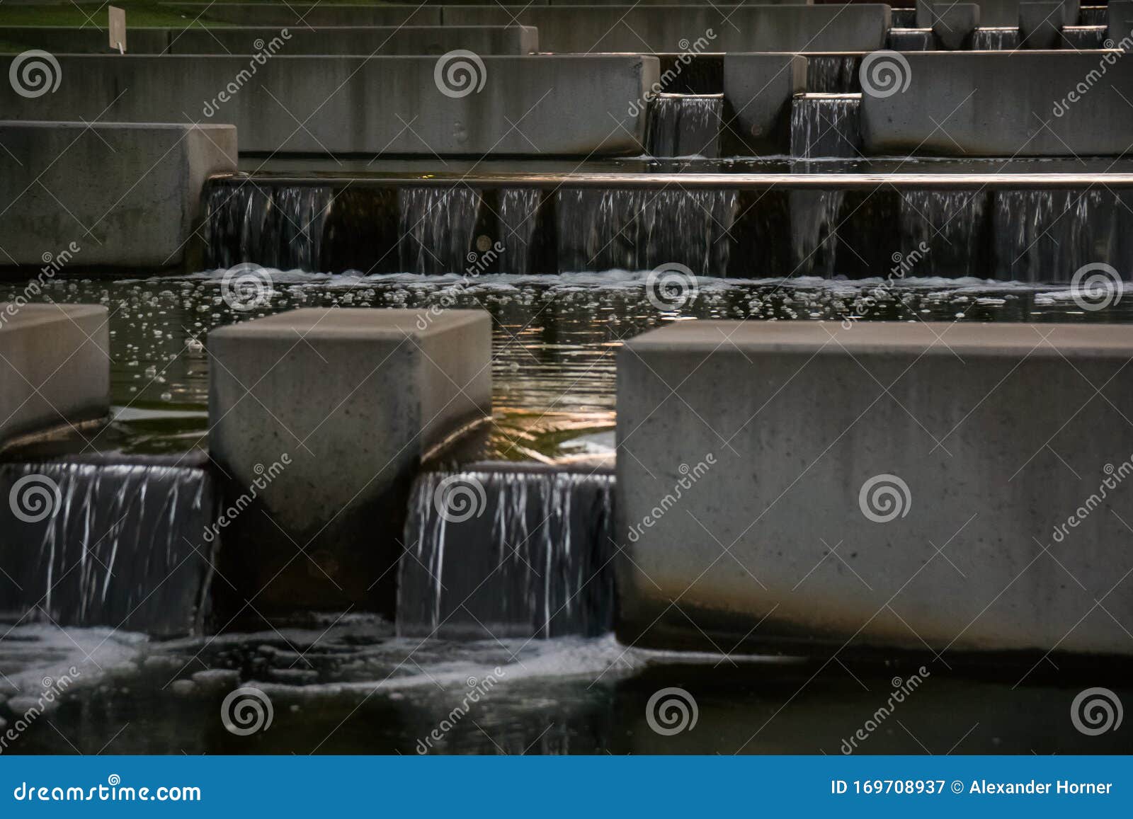 Concrete Blocks in Small River Stream Tree Background Stock Image ...