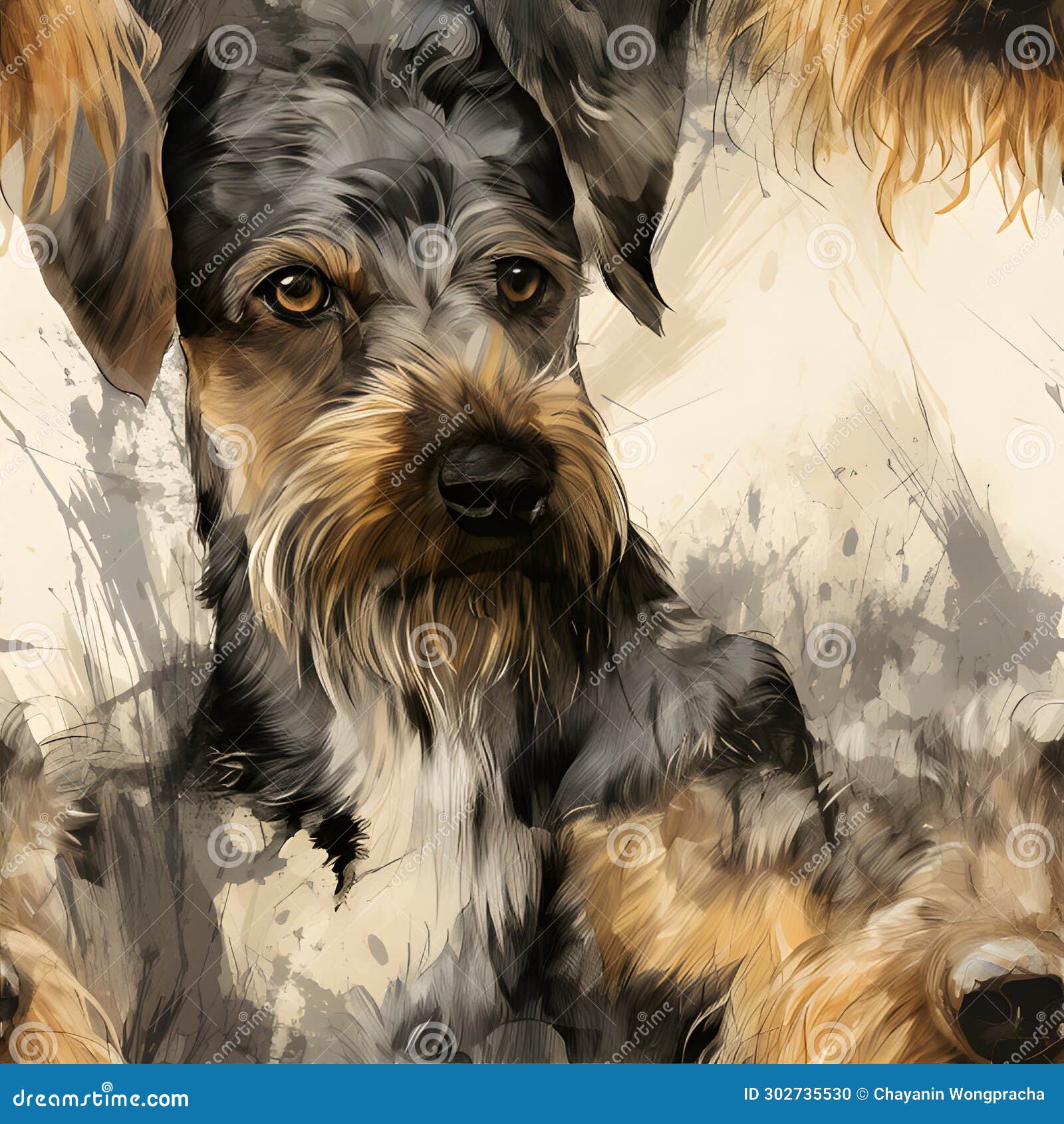 German Hunting Terrier Watercolor Dog Pattern, AI Generated Stock ...